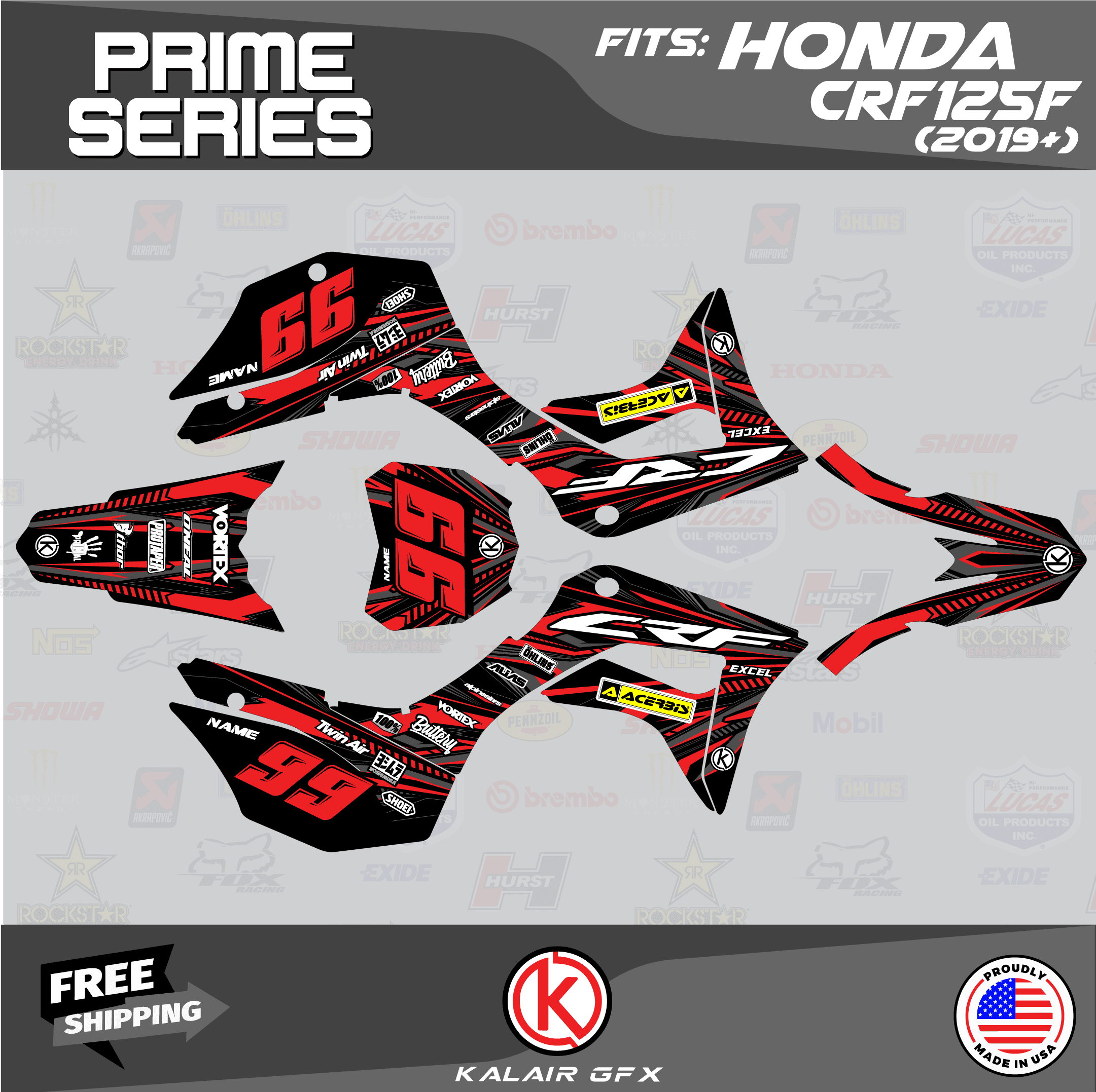 Kalair GFX Graphics Kit for Honda CRF125F (2019-2024) Prime Series ...