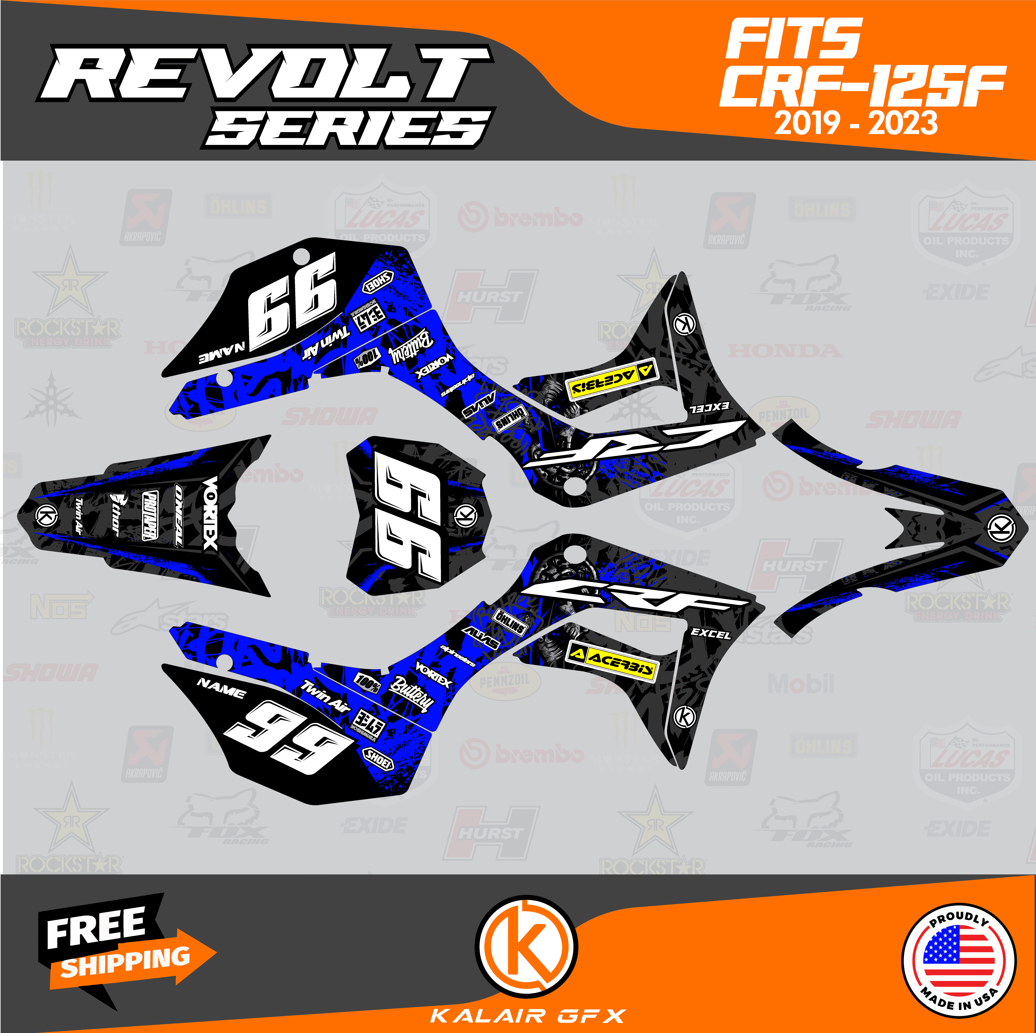 Kalair GFX Graphics Kit for Honda CRF125F (2019-2024) Revolt Series ...