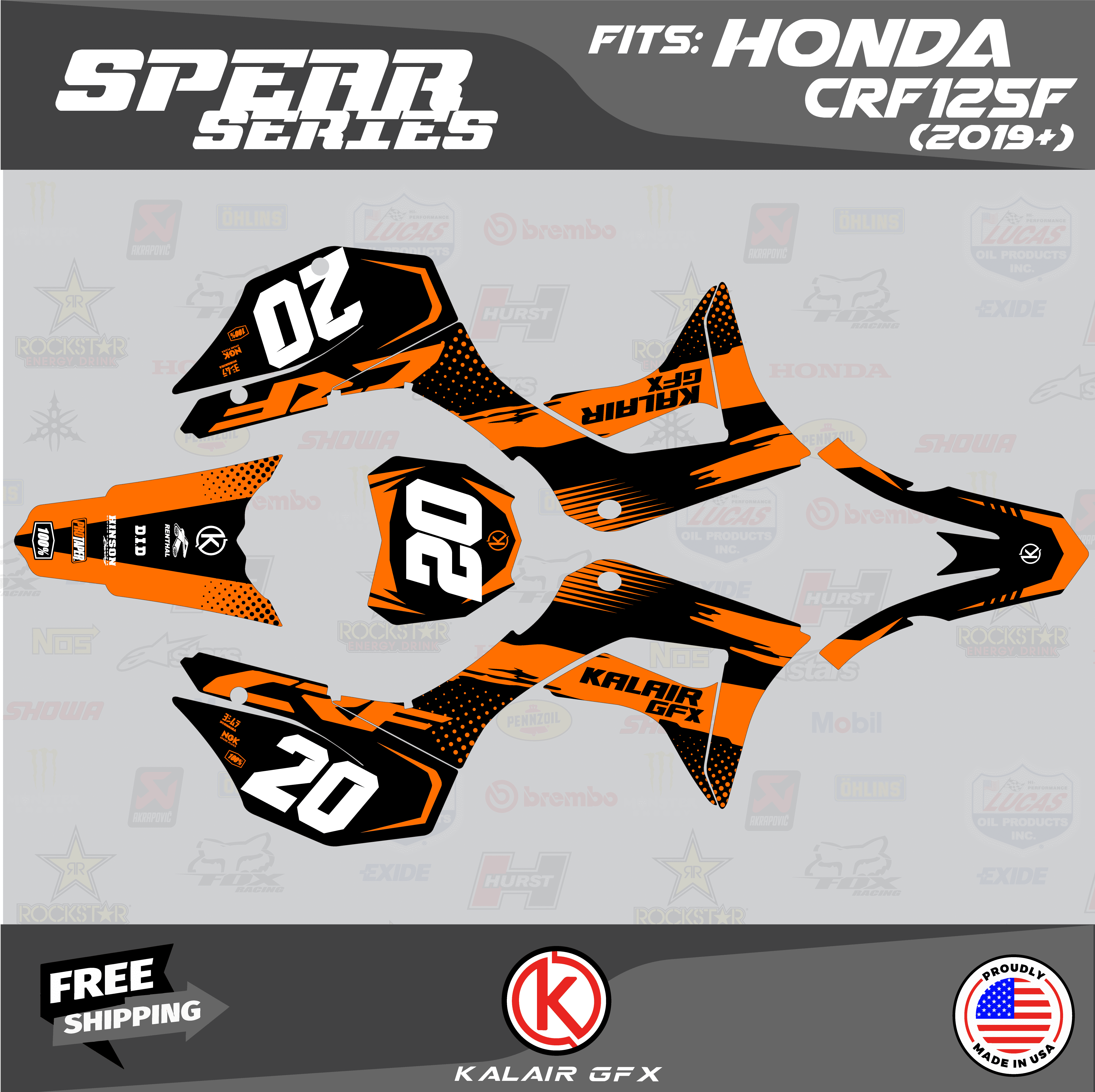Kalair GFX Graphics Kit for Honda CRF125F (2019-2024) Spear Series ...