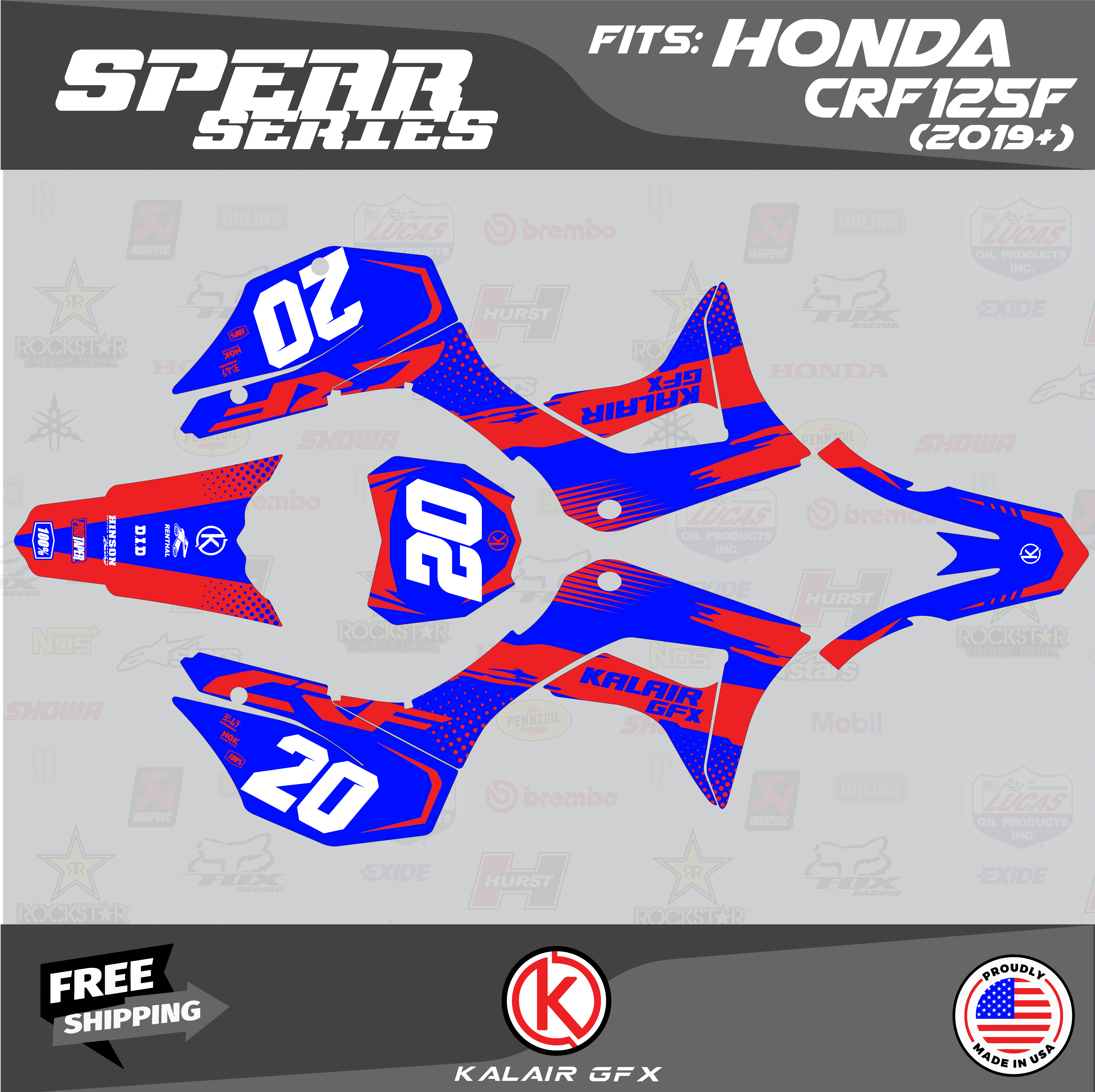 Kalair GFX Graphics Kit for Honda CRF125F (2019-2024) Spear Series ...