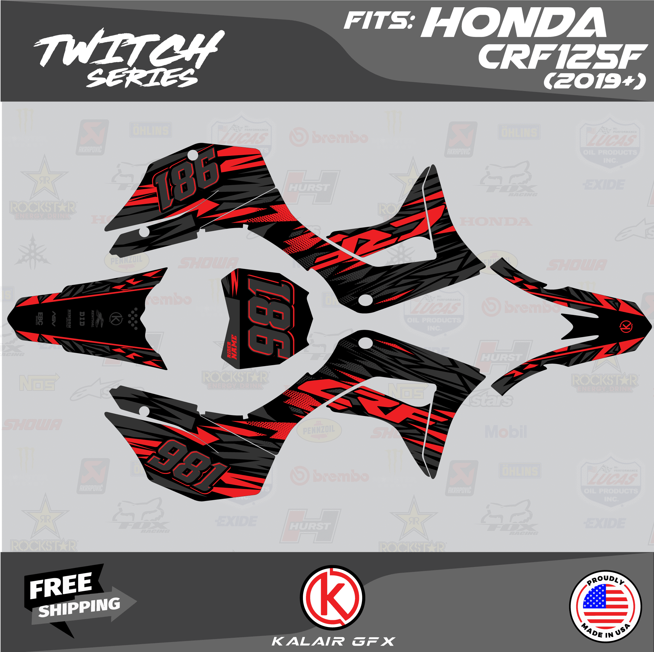 Kalair GFX Graphics Kit for Honda CRF125F (2019-2024) Twitch Series ...