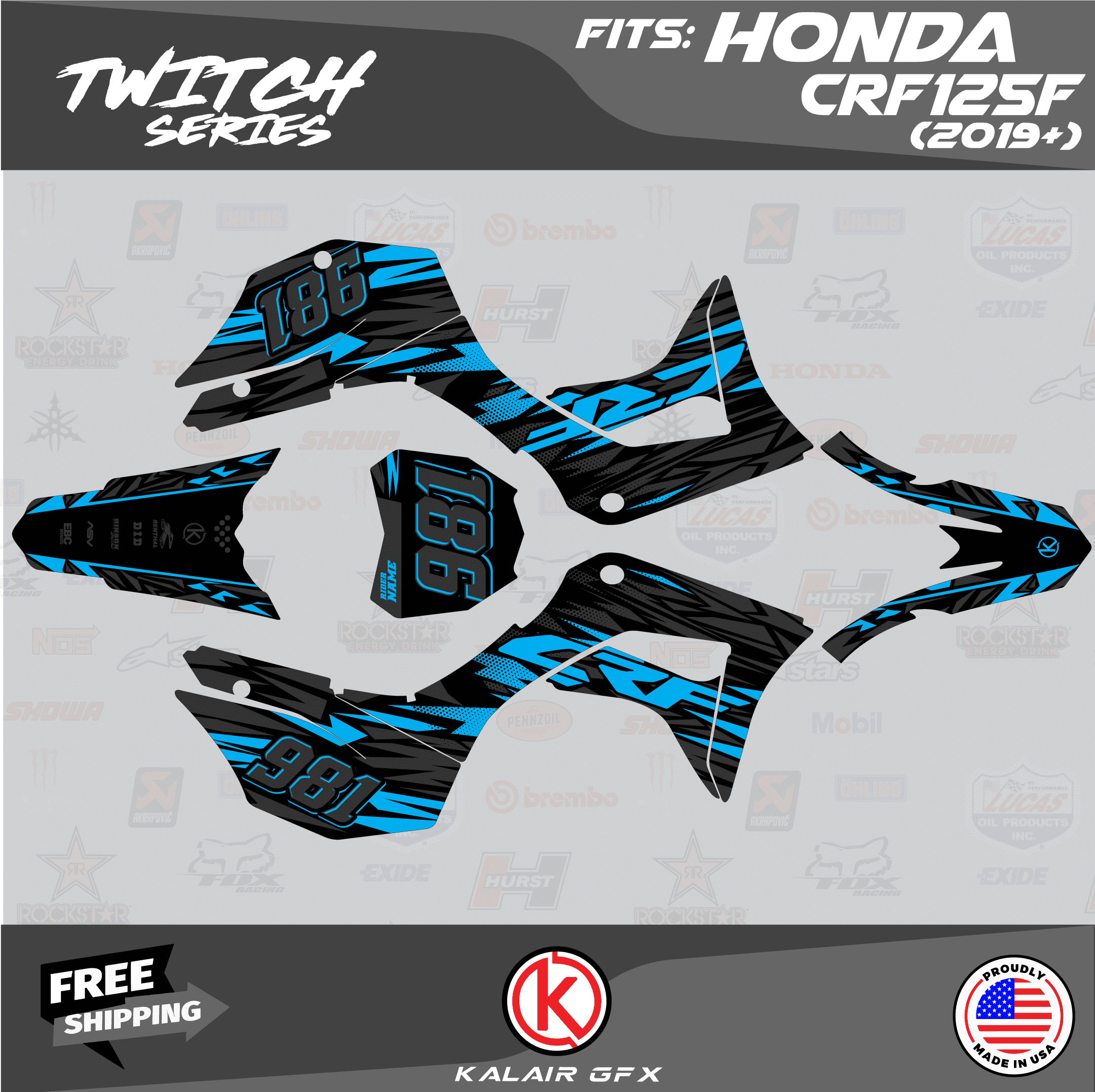 Kalair GFX Graphics Kit for Honda CRF125F (2019-2024) Twitch Series ...