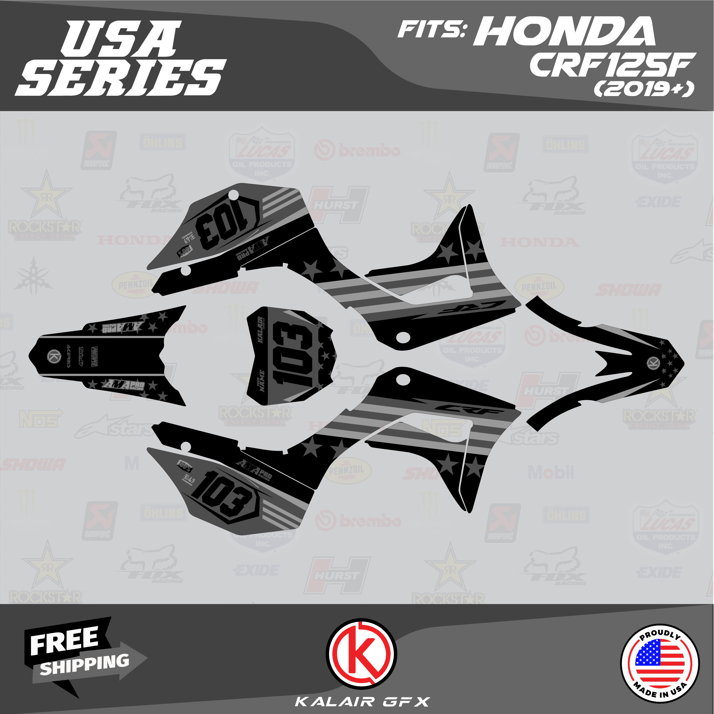 Kalair GFX Graphics Kit for Honda CRF125F (2019-2024) Usa Series ...