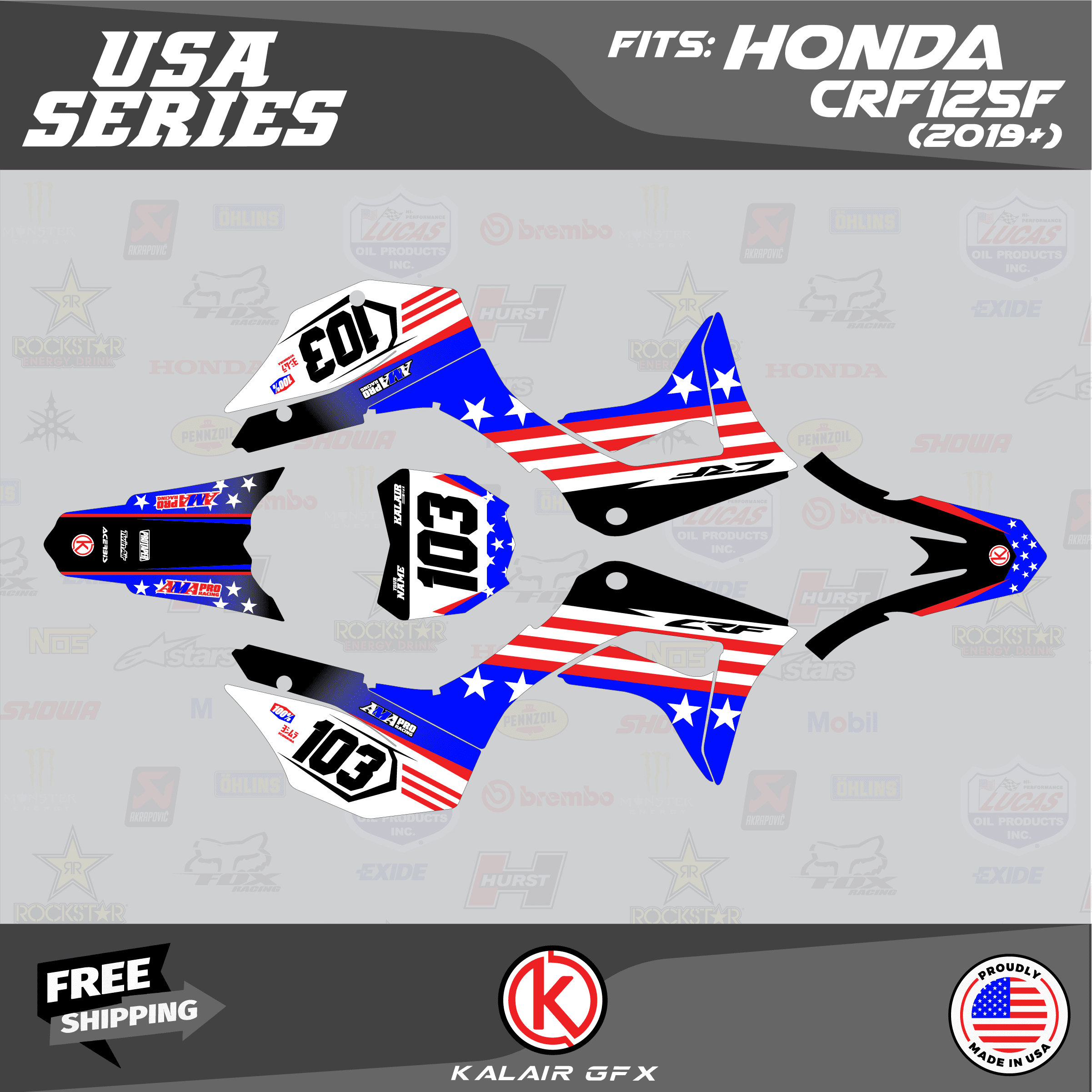 Kalair GFX Graphics Kit for Honda CRF125F (2019-2024) Usa Series ...