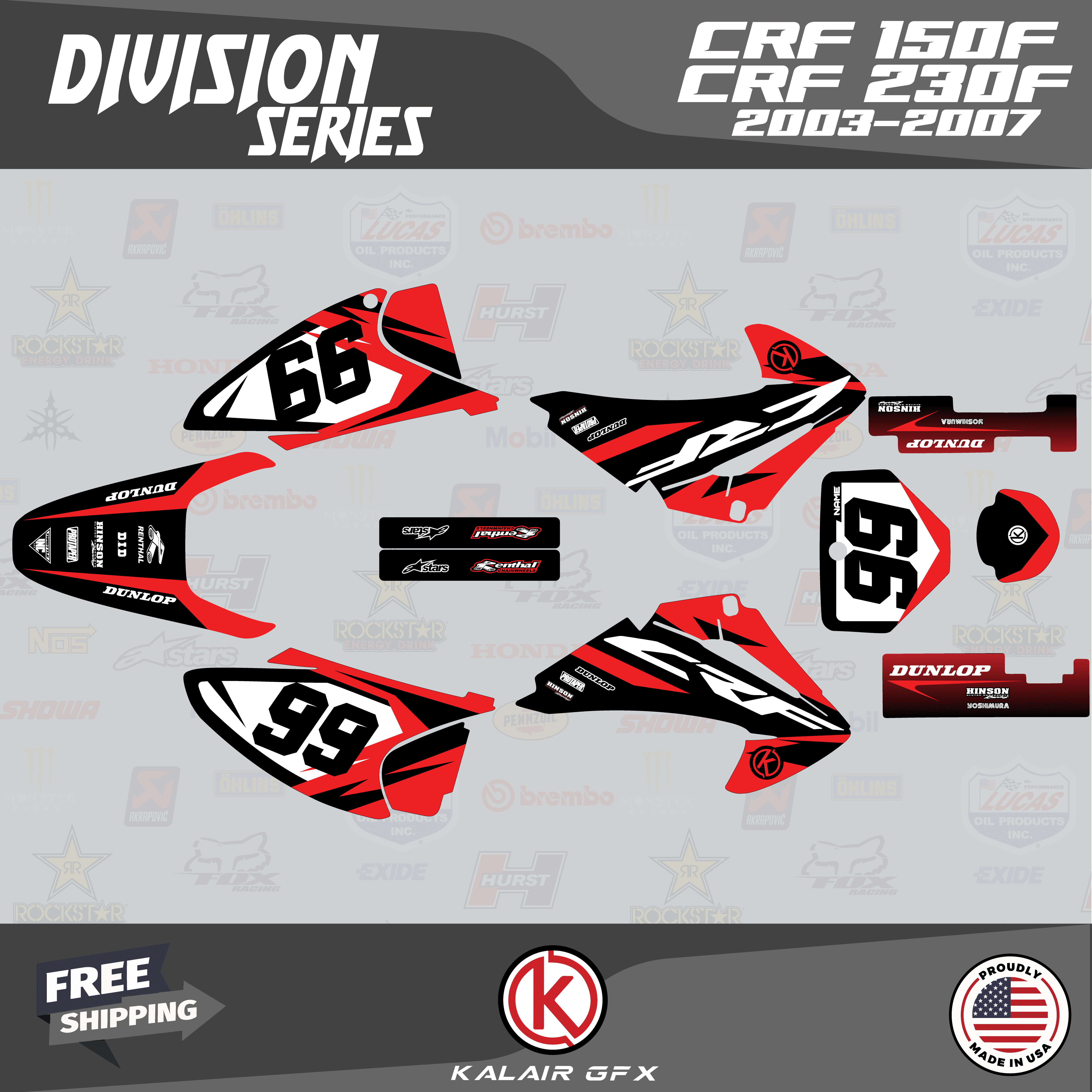 Kalair GFX Graphics Kit for Honda CRF150F (2003-2007) Division Series ...