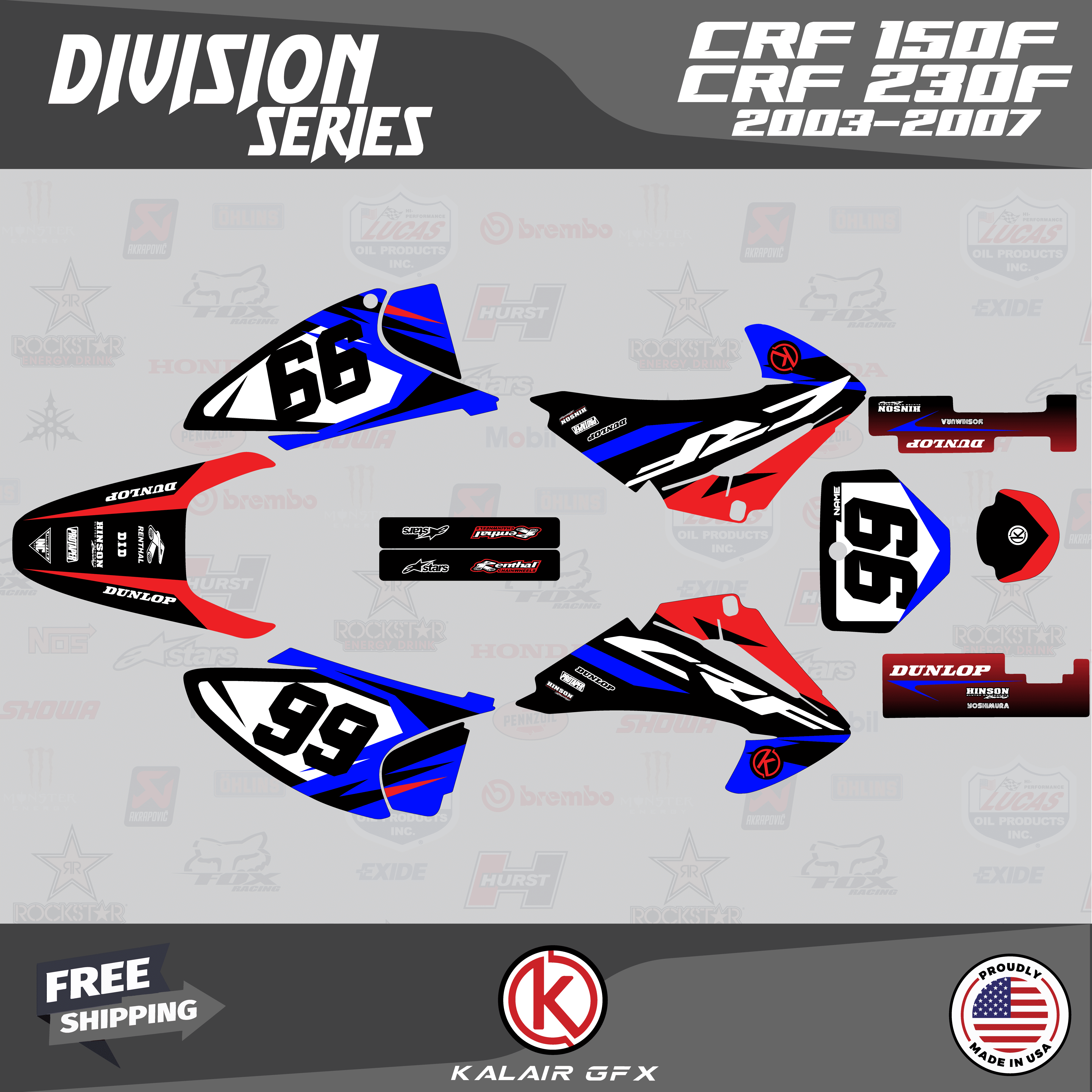 Kalair GFX Graphics Kit for Honda CRF150F (2003-2007) Division Series ...