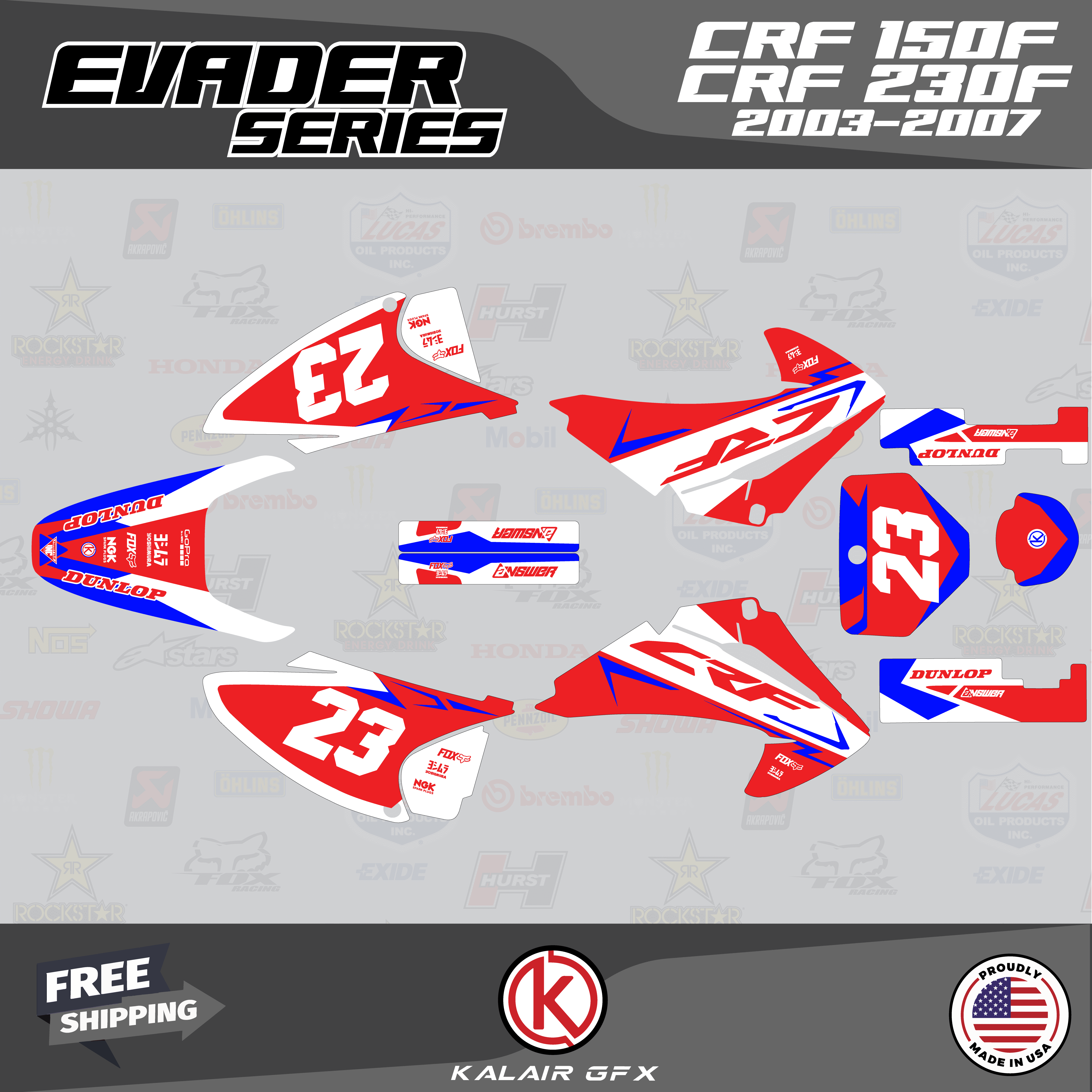 Kalair GFX Graphics Kit for Honda CRF150F (2003-2007) Evader Series ...