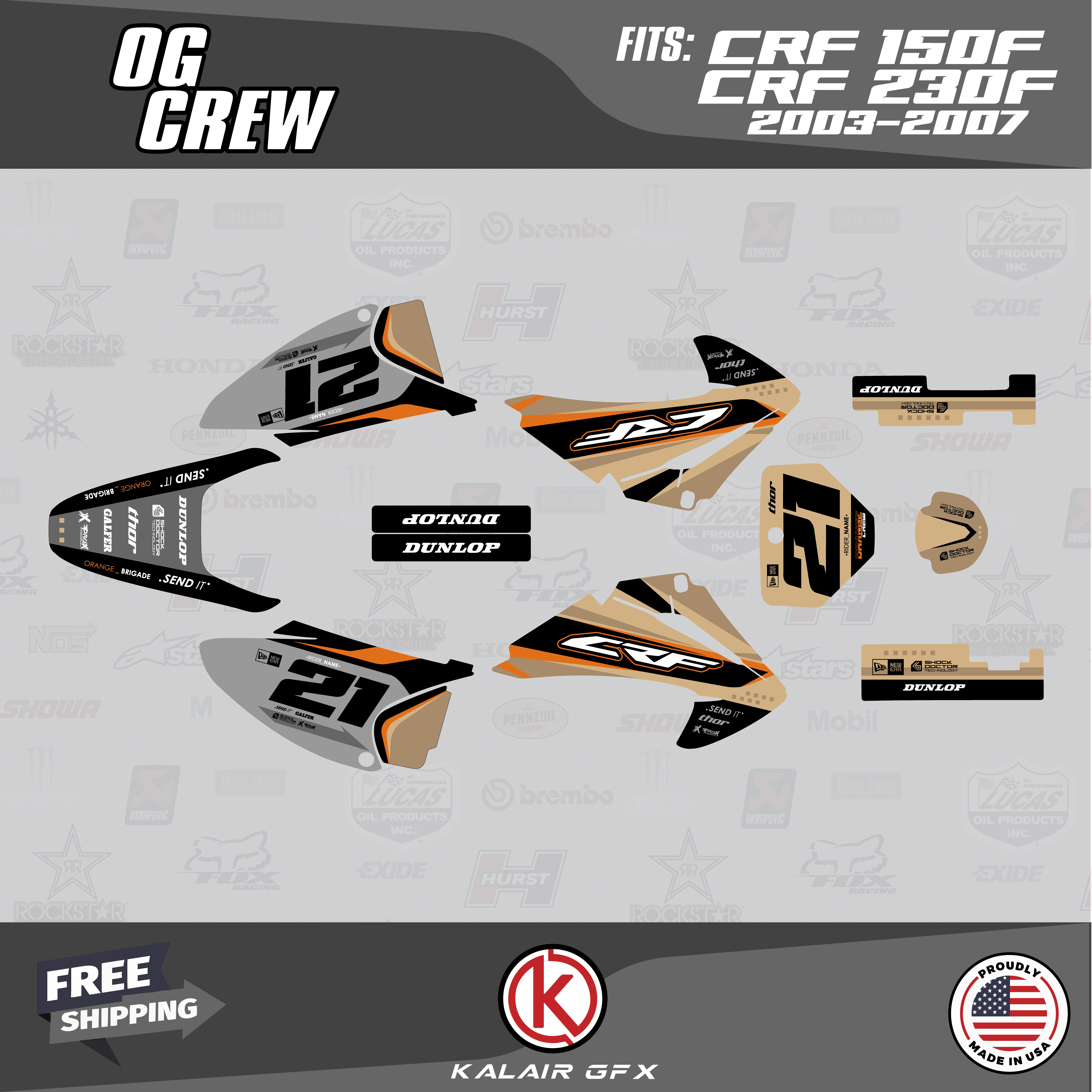 Kalair GFX Graphics Kit for Honda CRF150F (2003-2007) Ogcrew Series ...