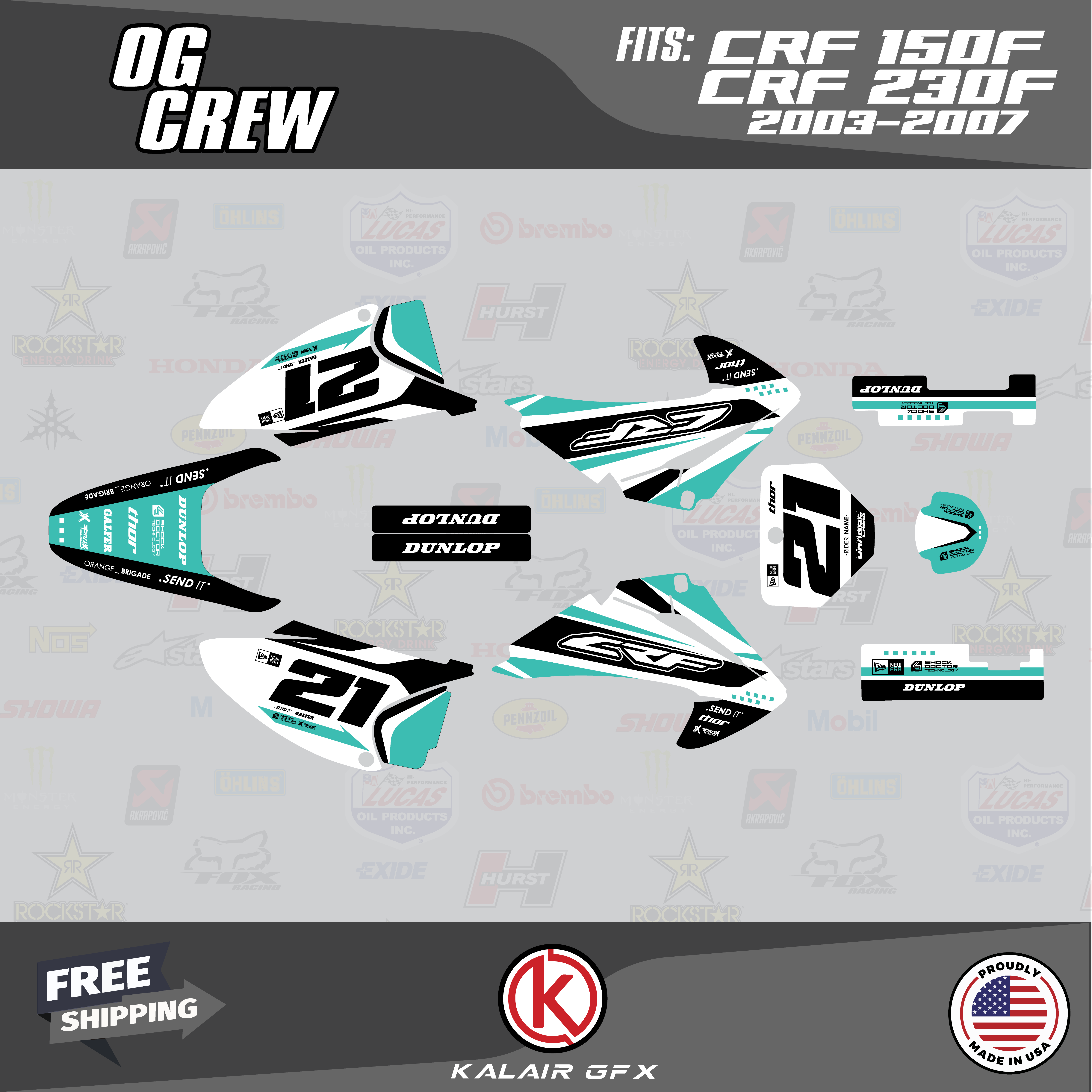 Kalair GFX Graphics Kit for Honda CRF150F (2003-2007) Ogcrew Series ...