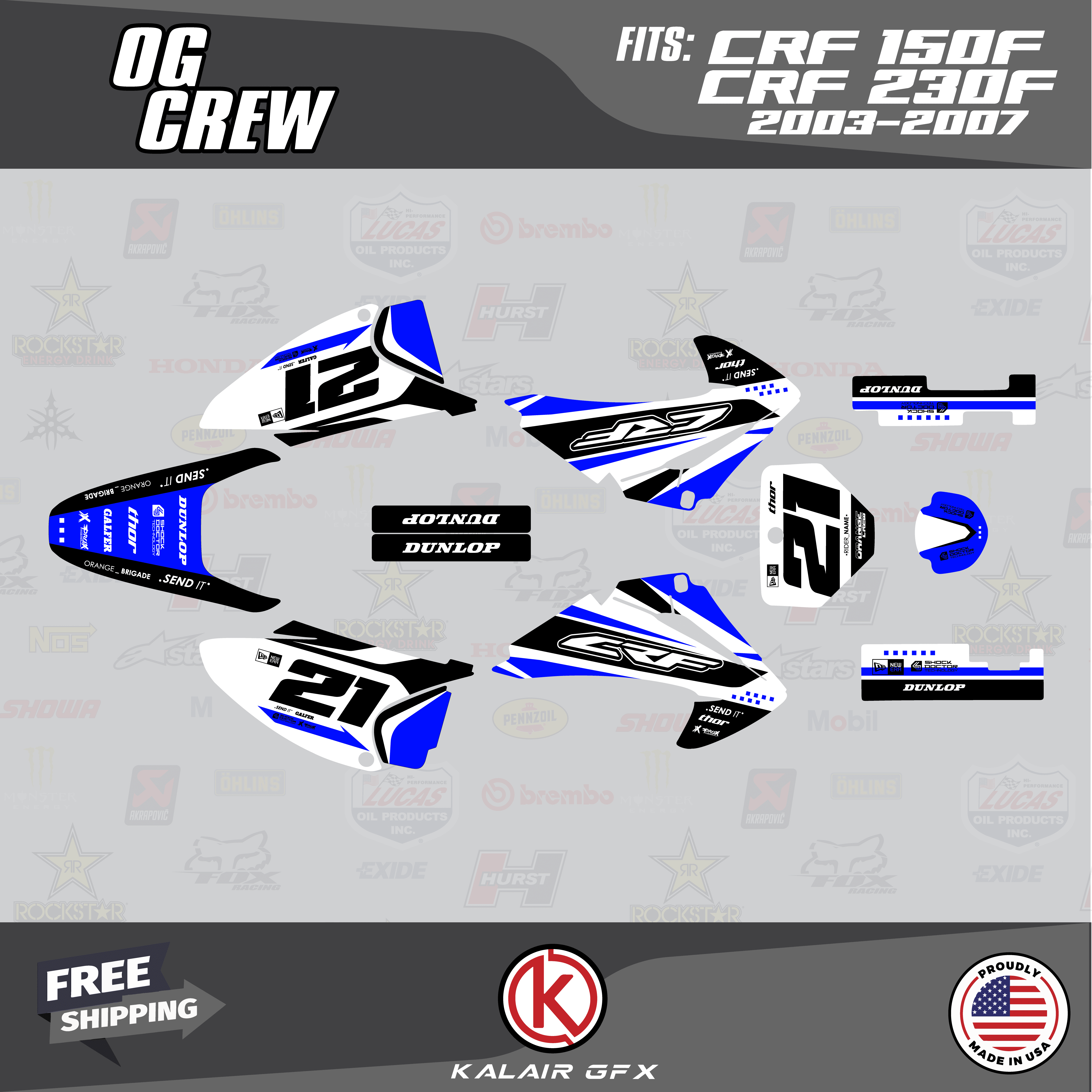 Kalair GFX Graphics Kit for Honda CRF150F (2003-2007) Ogcrew Series ...
