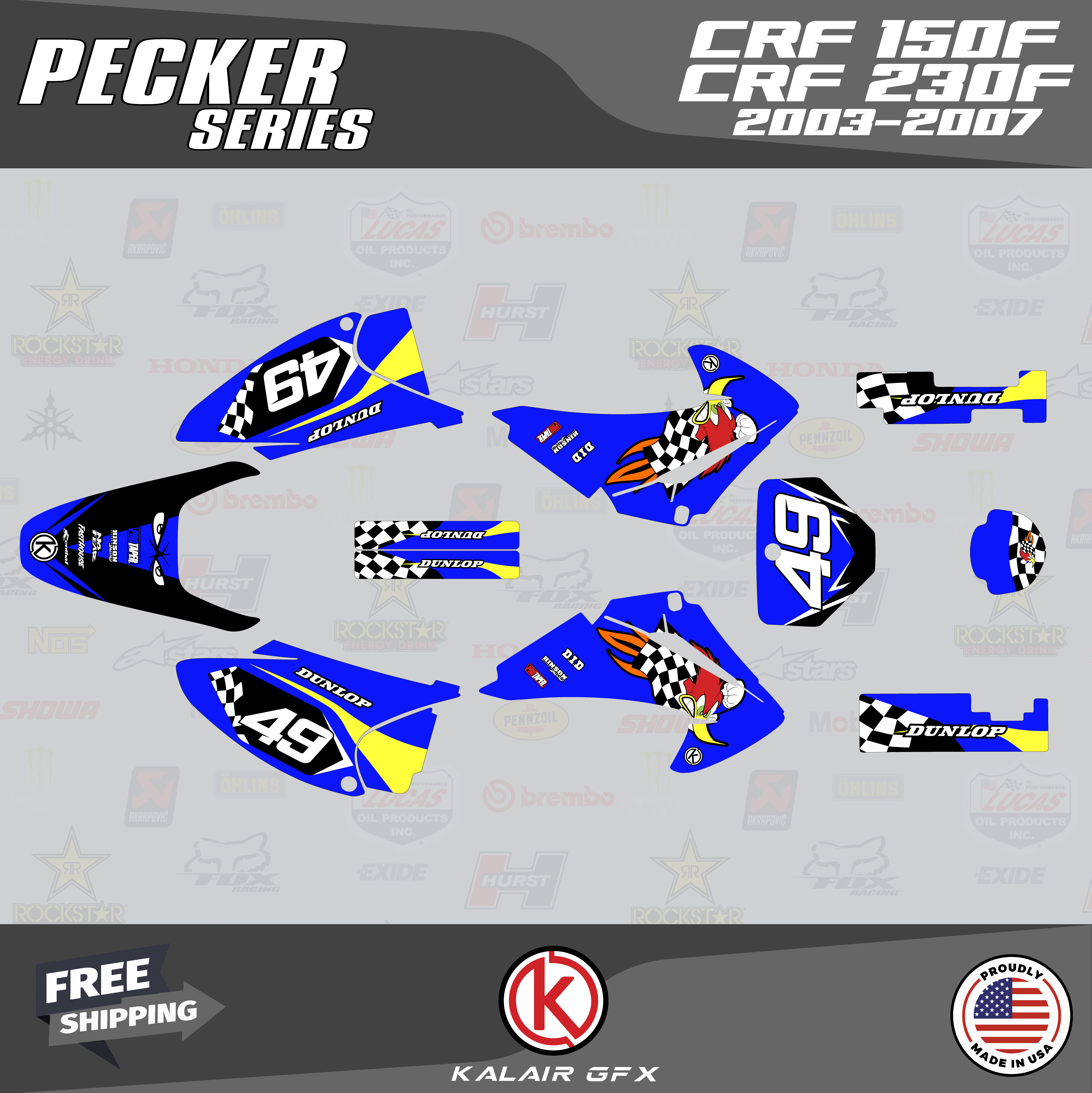 Kalair GFX Graphics Kit for Honda CRF150F (2003-2007) Pecker Series ...