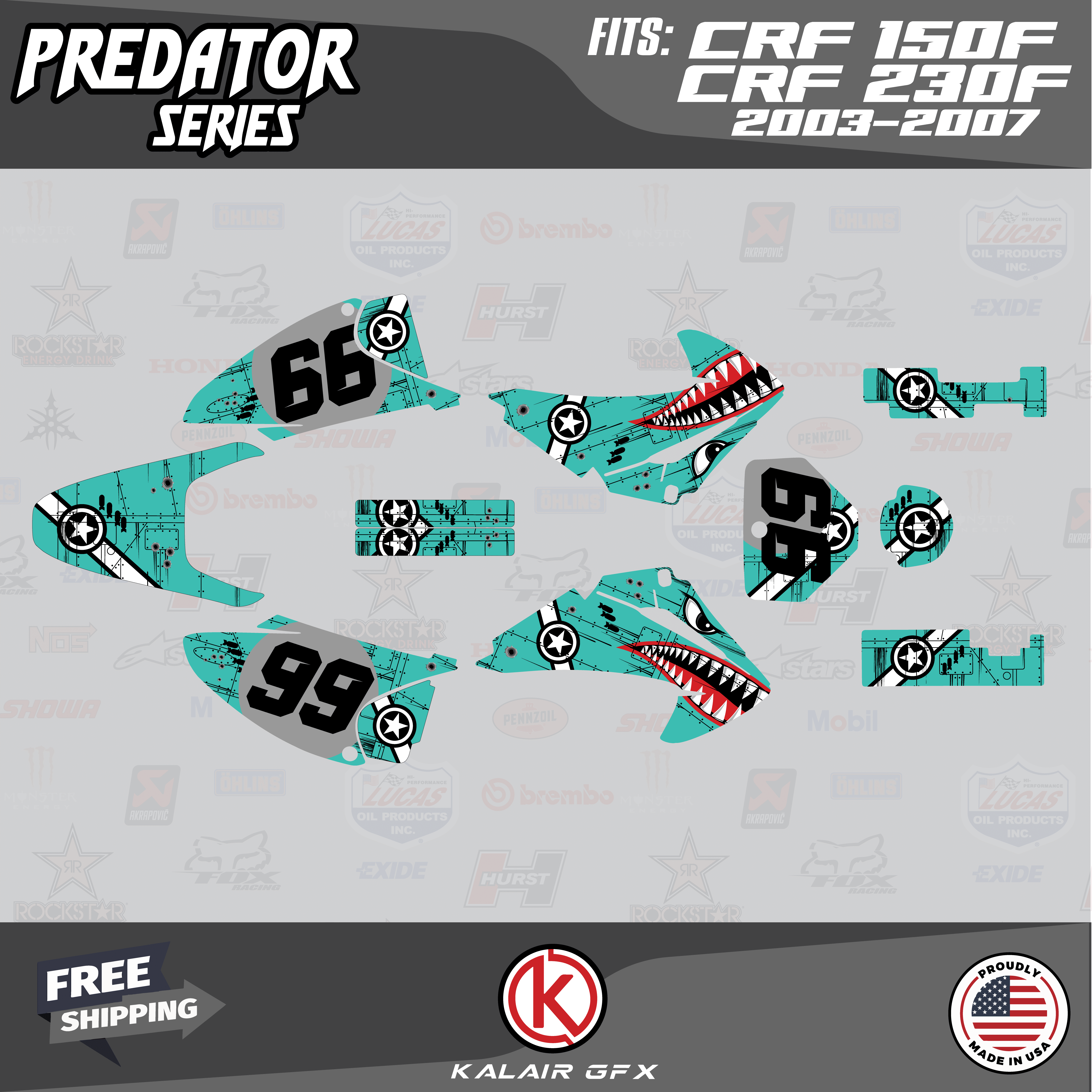 Kalair GFX Graphics Kit for Honda CRF150F (2003-2007) Predator Series ...