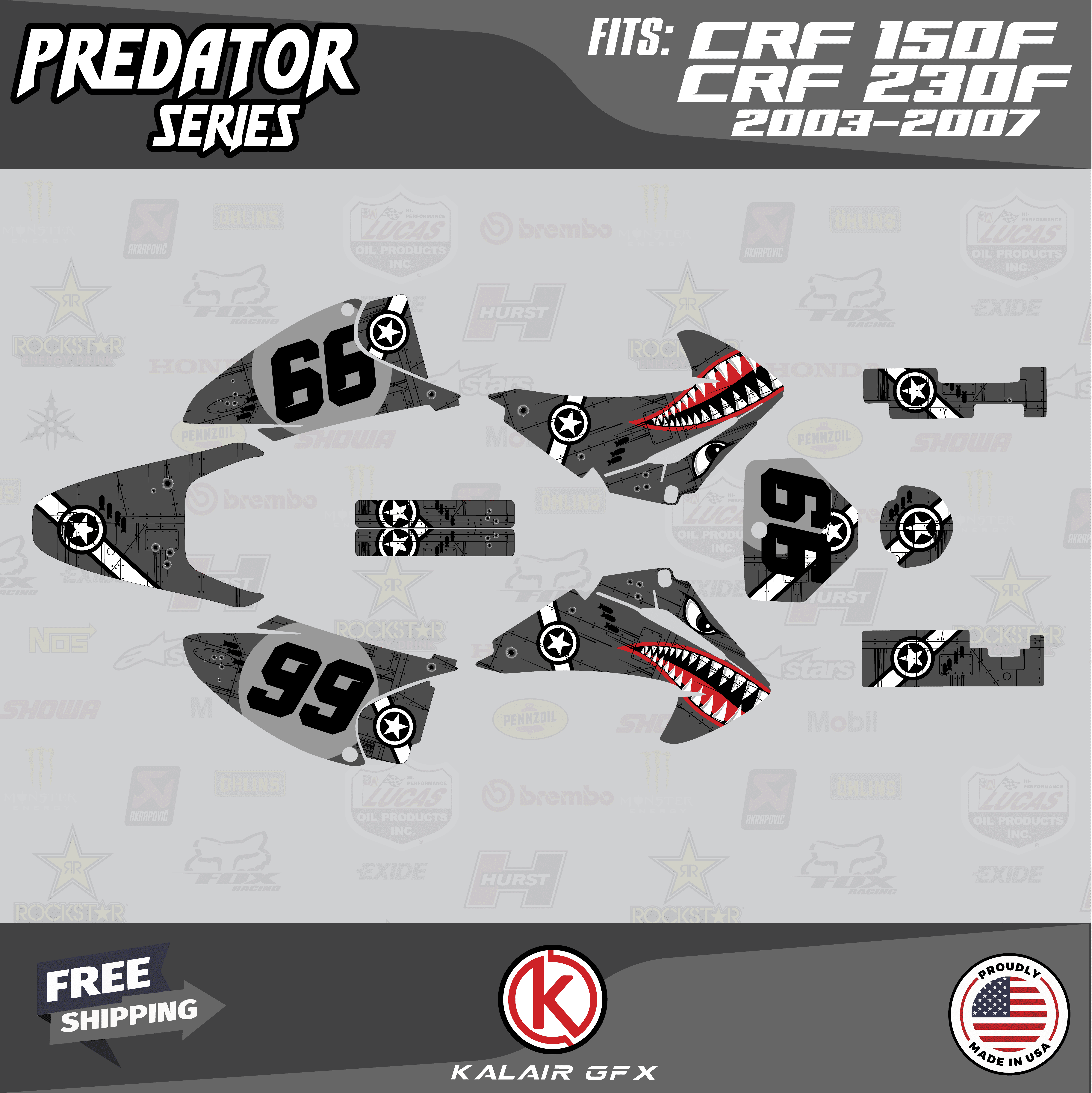 Kalair GFX Graphics Kit for Honda CRF150F (2003-2007) Predator Series ...