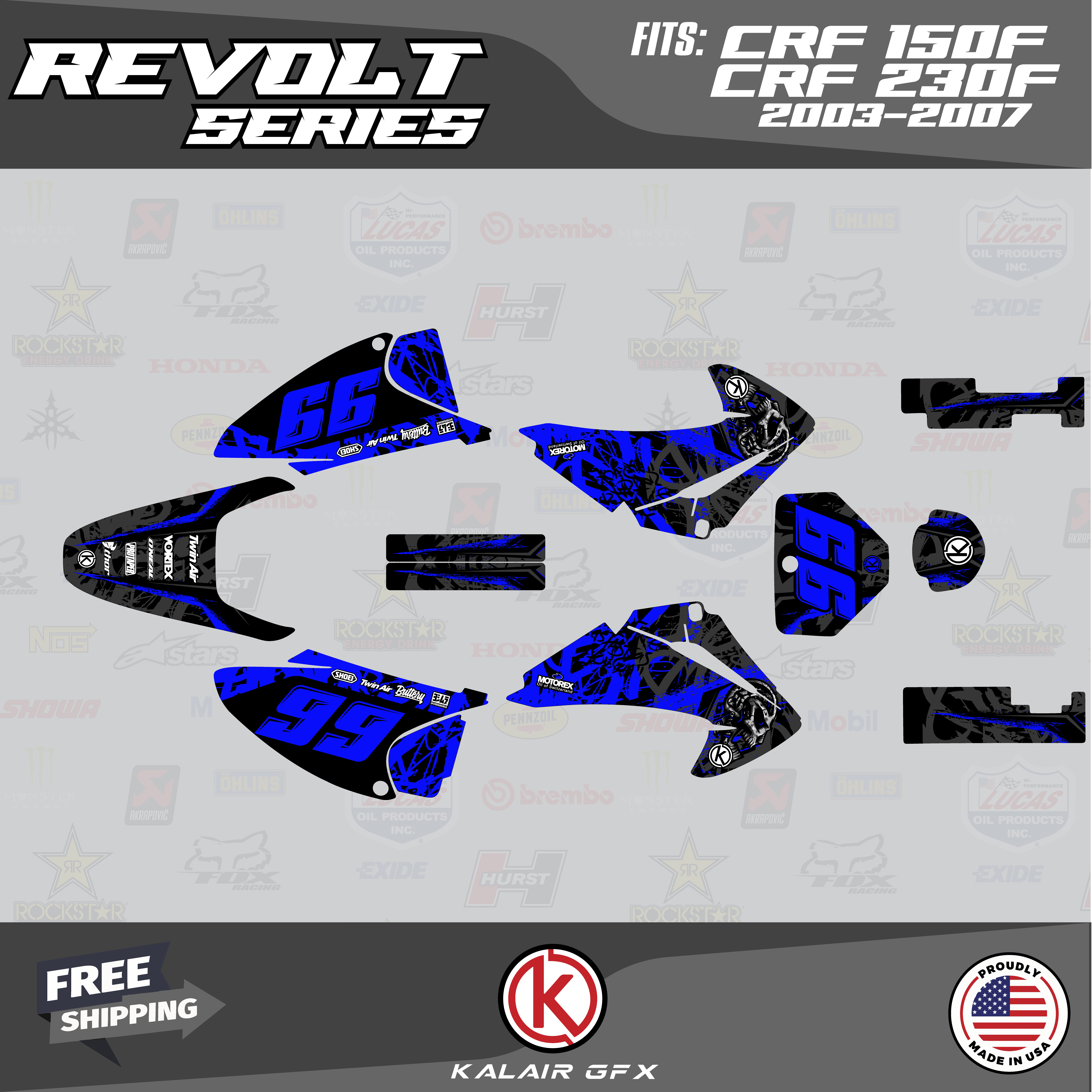 Kalair GFX Graphics Kit for Honda CRF150F (2003-2007) Revolt Series ...