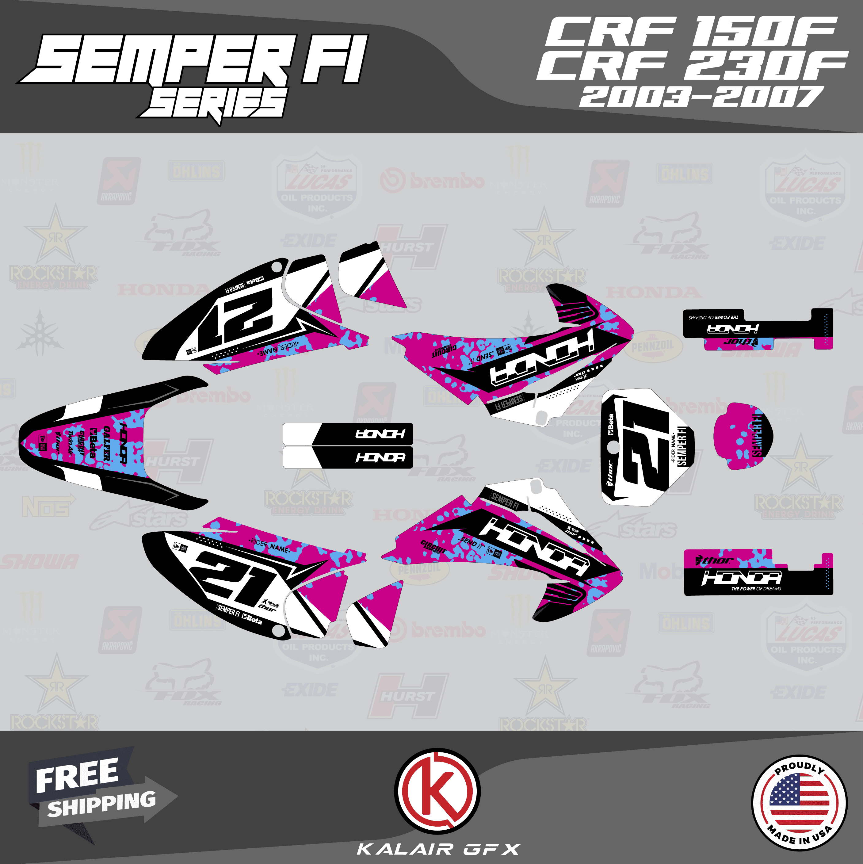 Kalair GFX Graphics Kit for Honda CRF150F (2003-2007) Semperfi Series ...