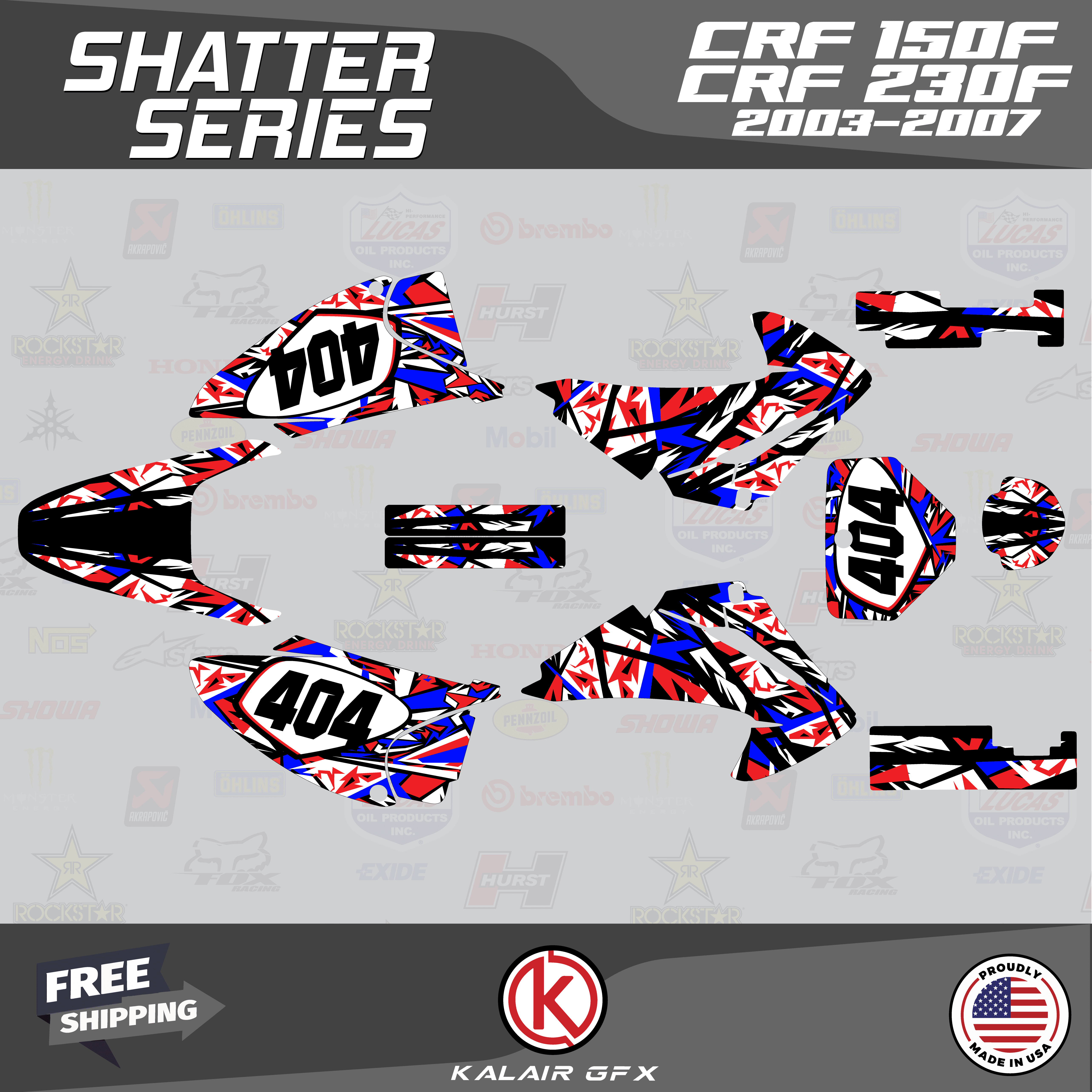 Kalair GFX Graphics Kit for Honda CRF150F (2003-2007) Shatter Series ...