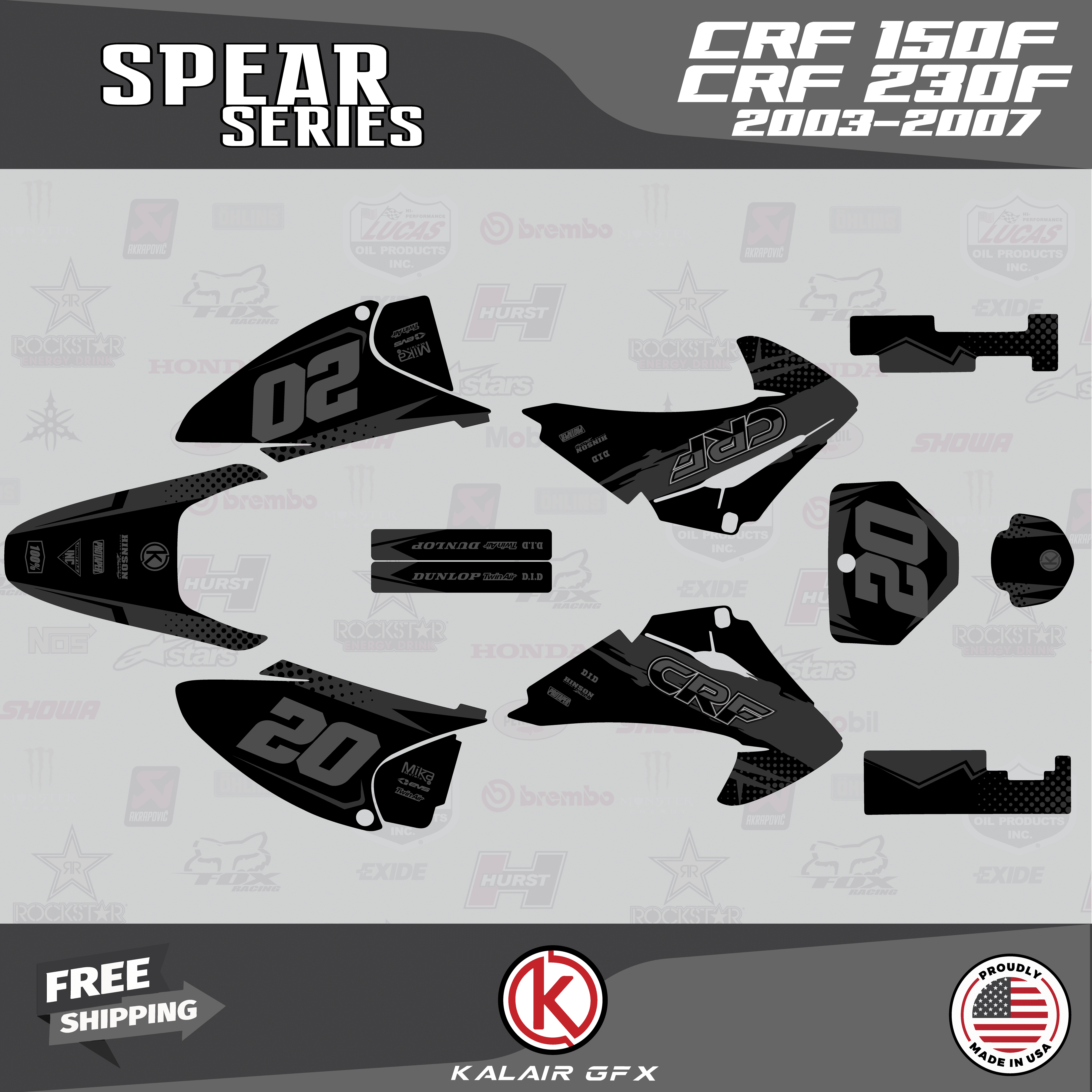 Kalair GFX Graphics Kit for Honda CRF150F (2003-2007) Spear Series ...