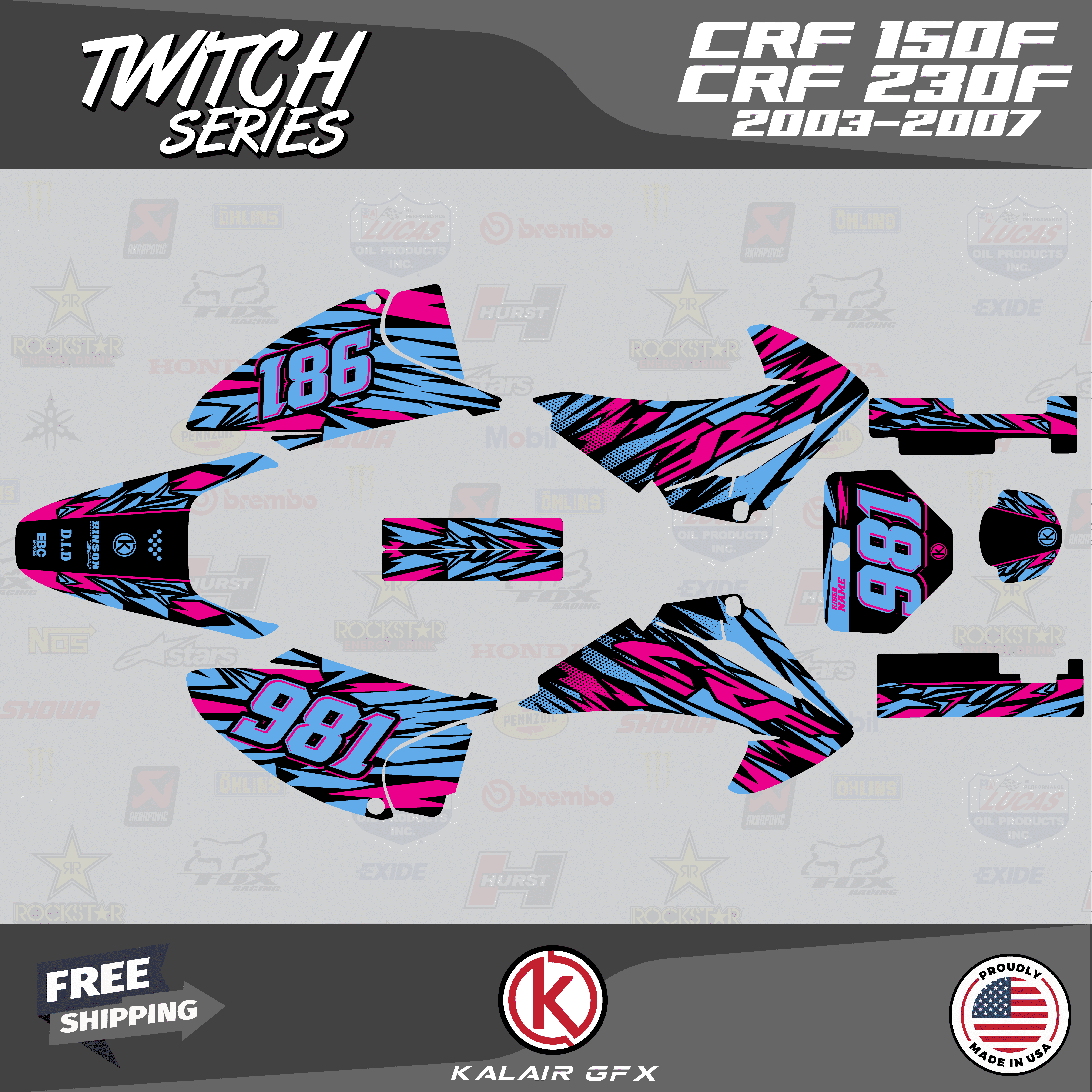 Kalair GFX Graphics Kit for Honda CRF150F (2003-2007) Twitch Series ...