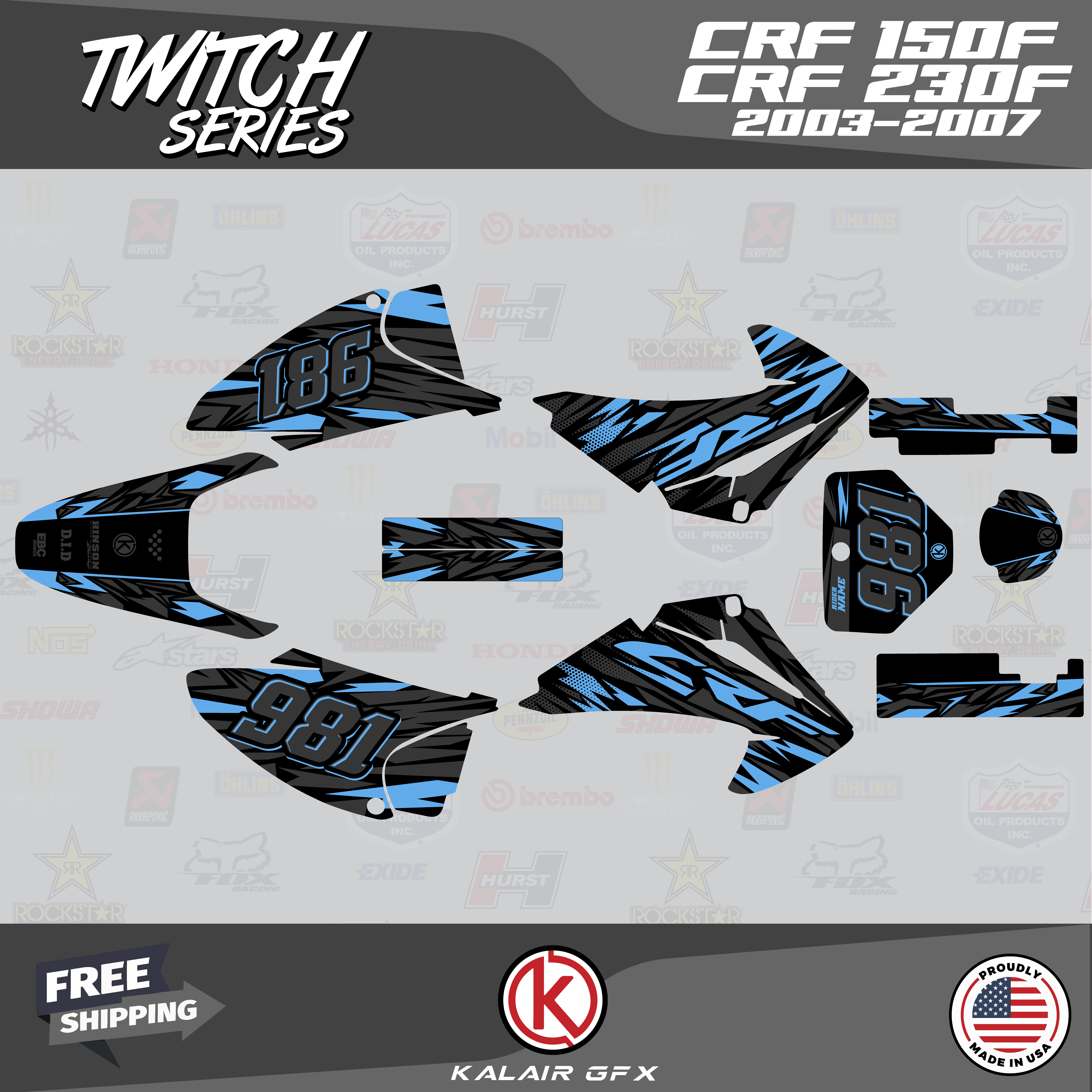Kalair GFX Graphics Kit for Honda CRF150F (2003-2007) Twitch Series ...