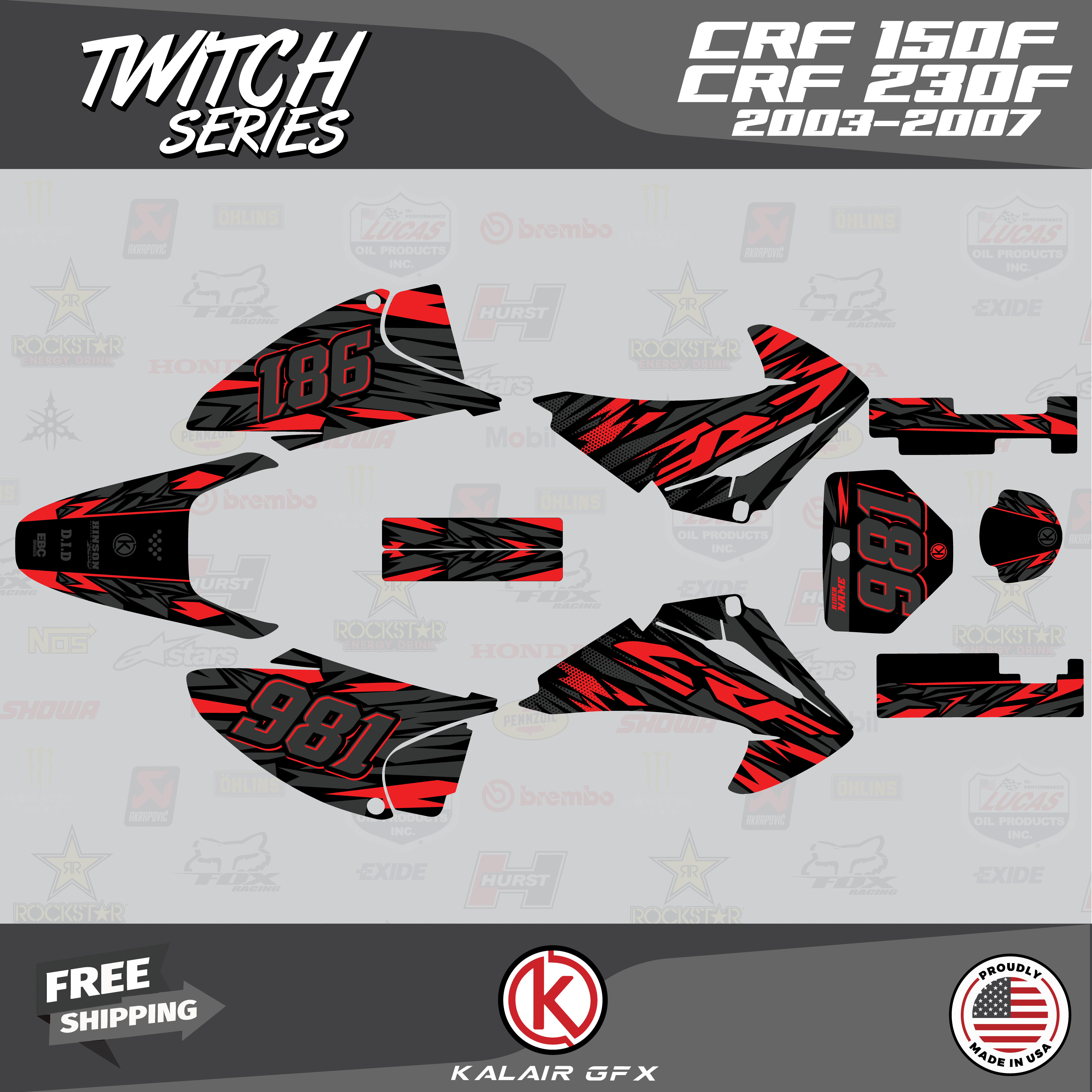 Kalair GFX Graphics Kit for Honda CRF150F (2003-2007) Twitch Series ...