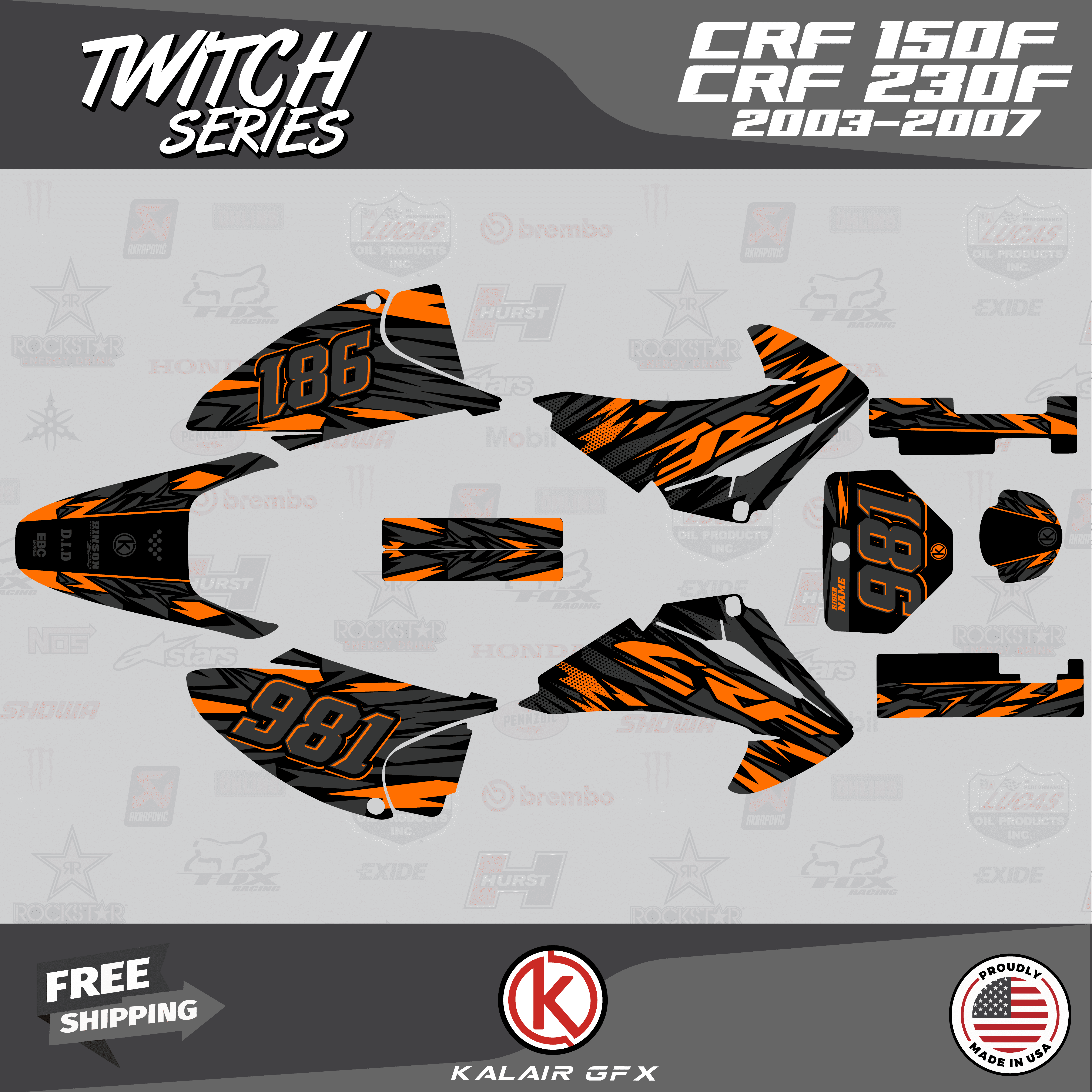 Kalair GFX Graphics Kit for Honda CRF150F (2003-2007) Twitch Series ...