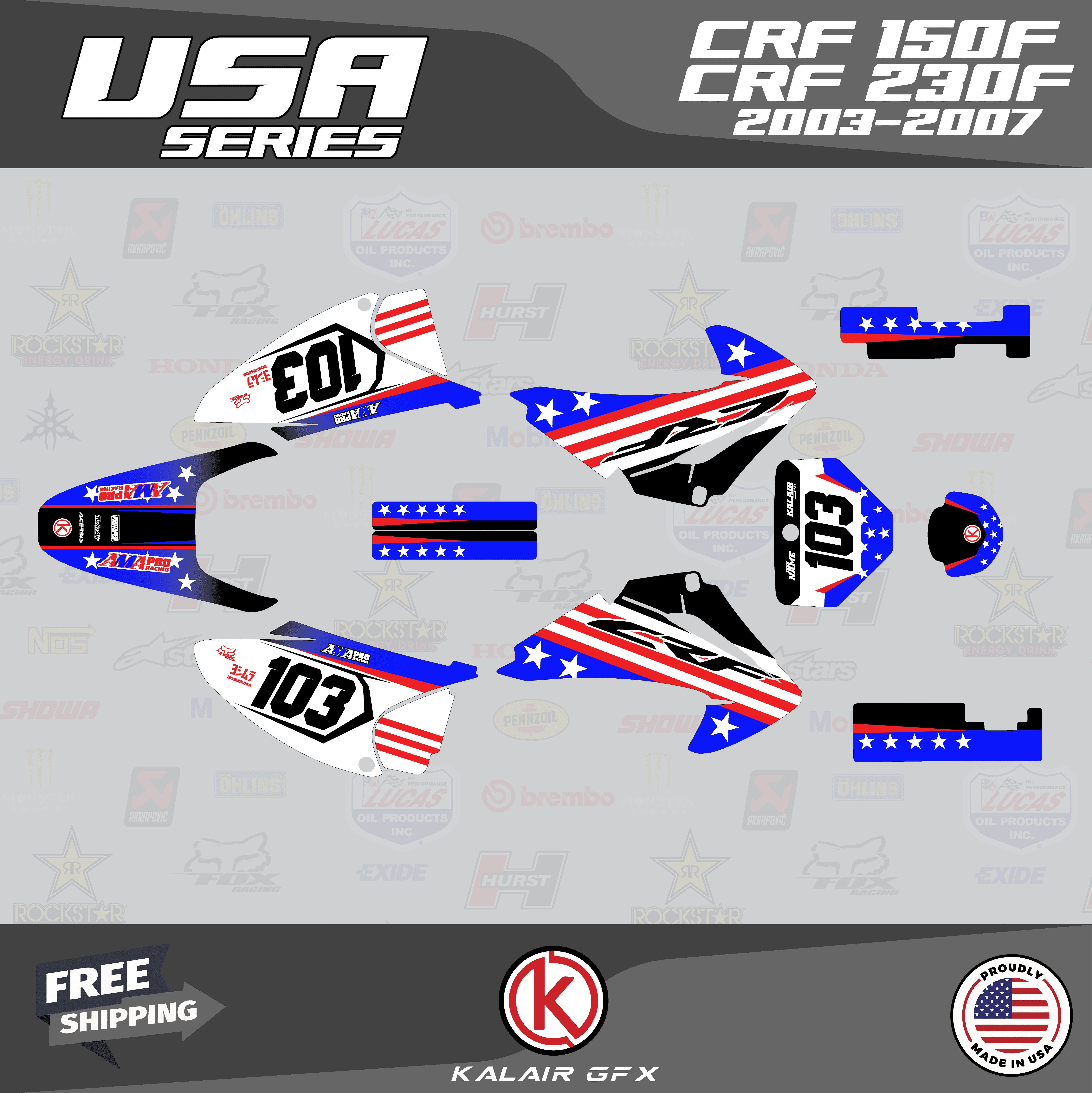 Kalair GFX Graphics Kit for Honda CRF150F (2003-2007) Usa Series ...
