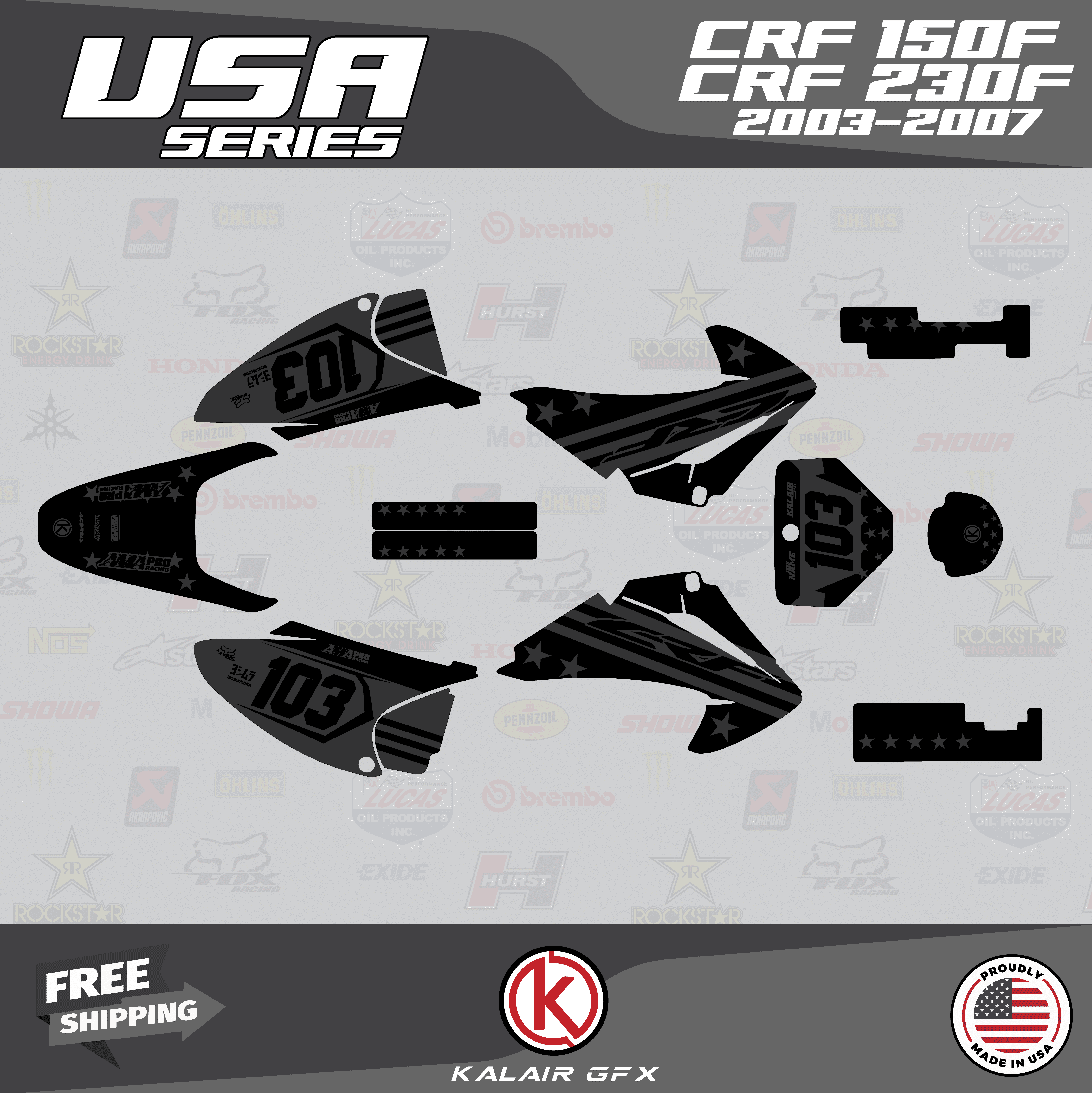 Kalair GFX Graphics Kit for Honda CRF150F (2003-2007) Usa Series ...