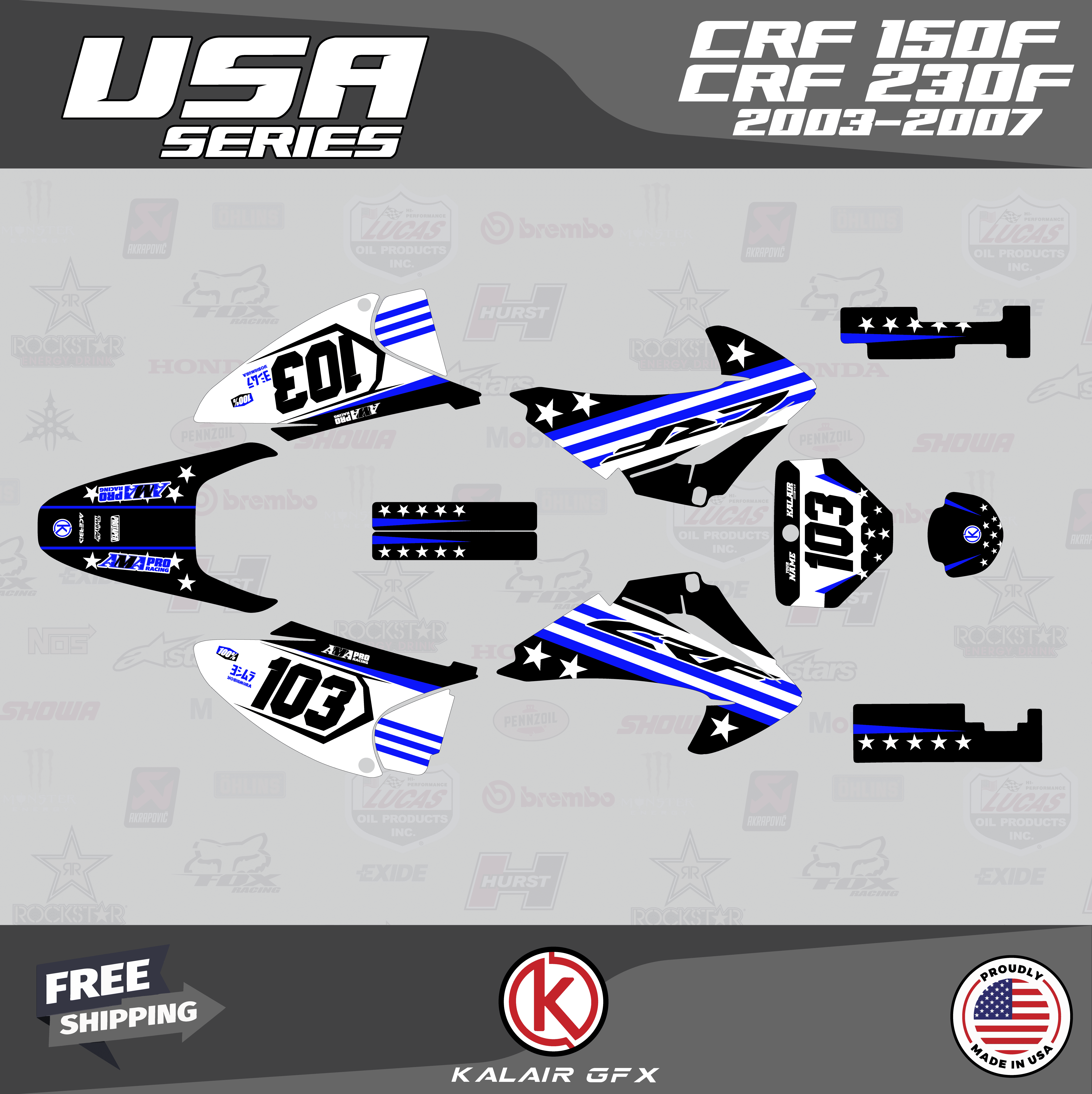 Kalair GFX Graphics Kit for Honda CRF150F (2003-2007) Usa Series ...