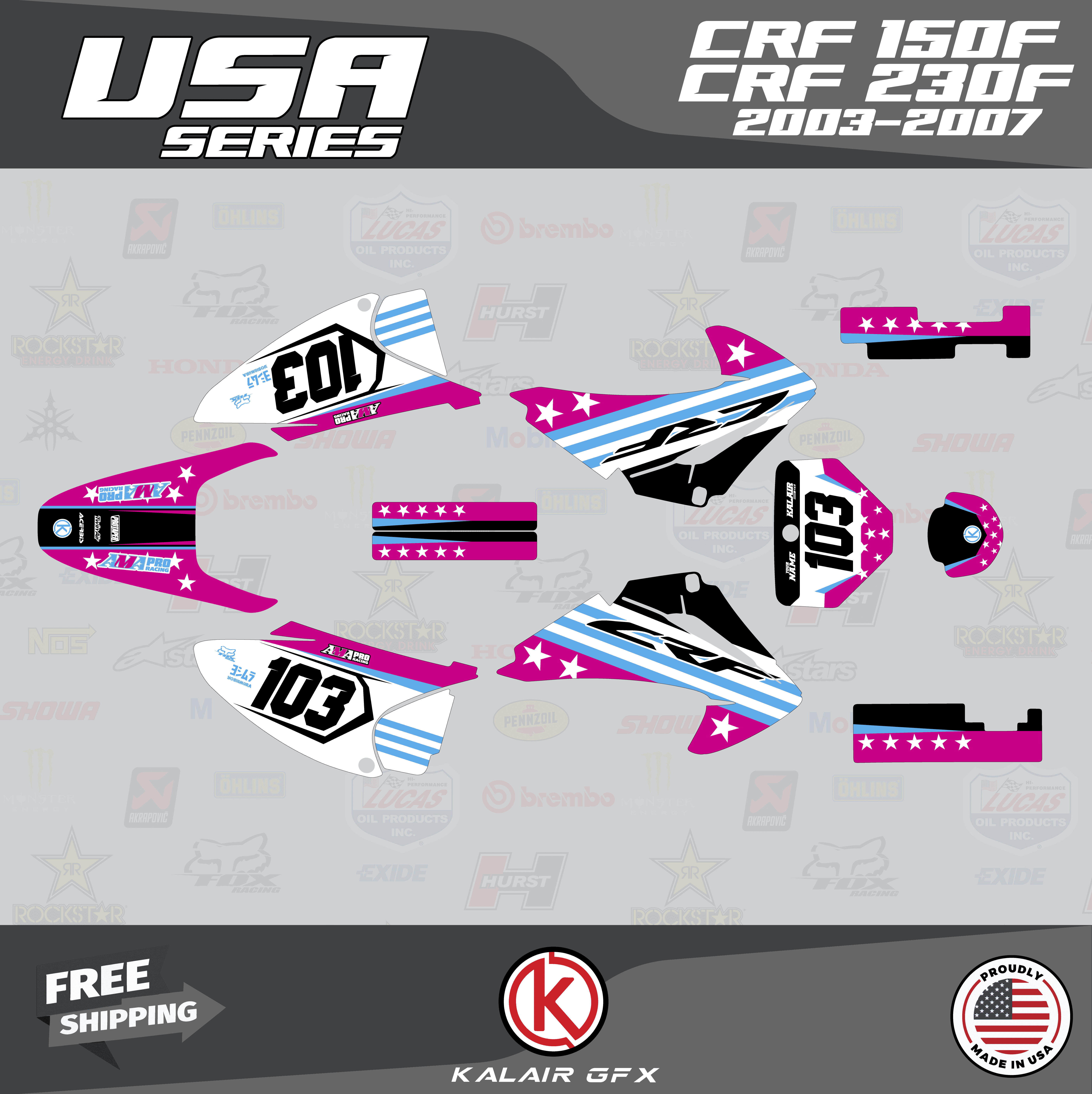 Kalair GFX Graphics Kit for Honda CRF150F (2003-2007) Usa Series ...