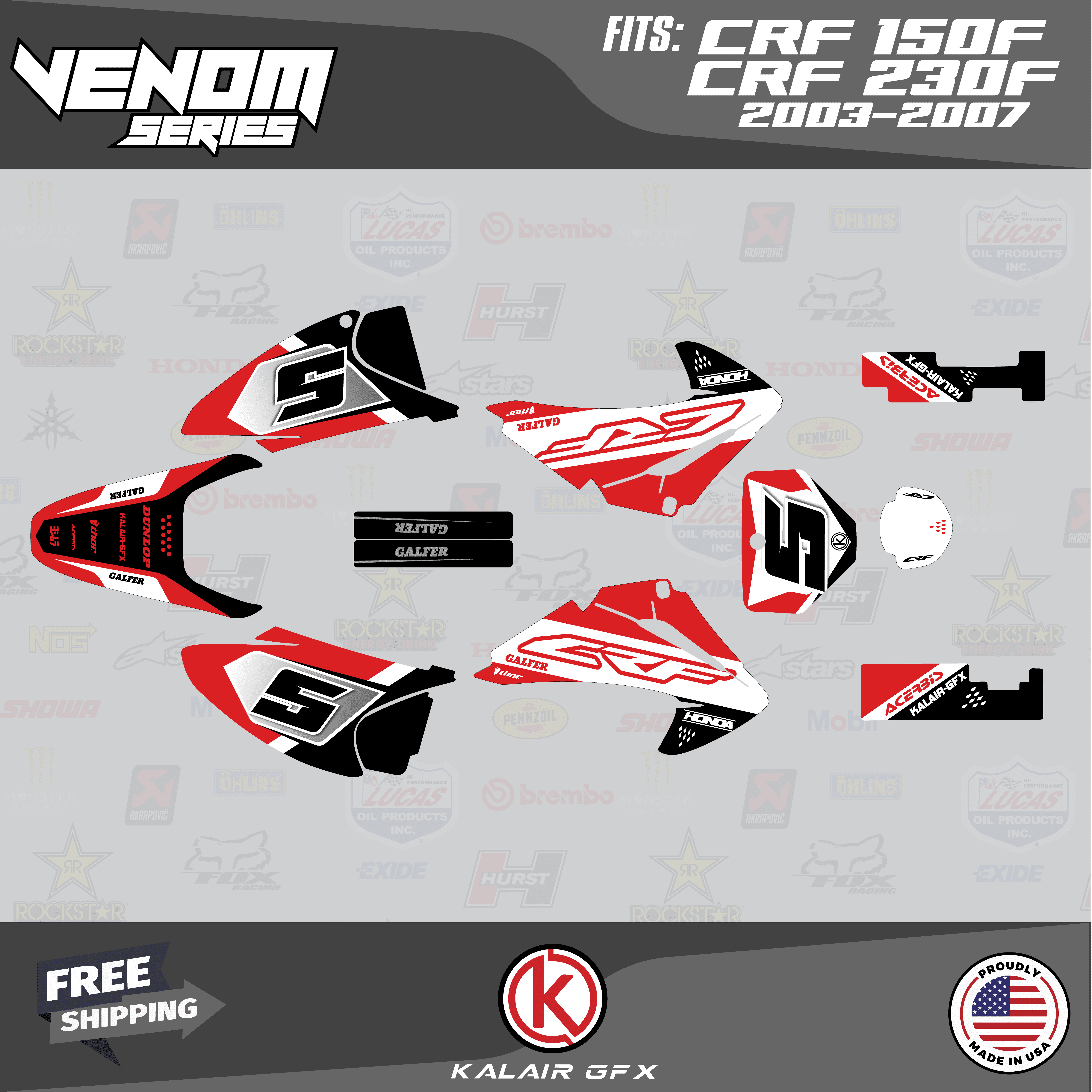 Kalair GFX Graphics Kit for Honda CRF150F (2003-2007) Venom Series ...