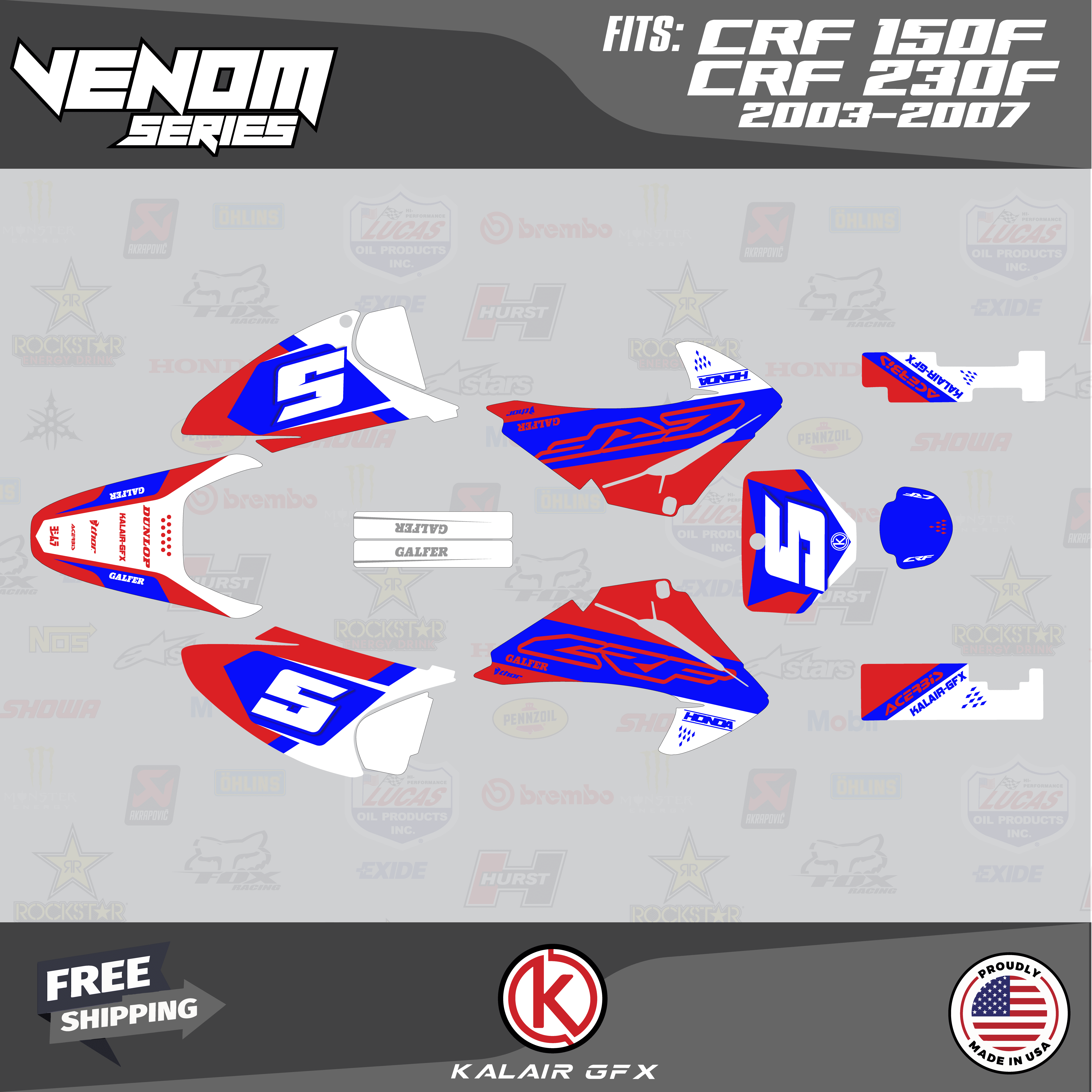 Kalair GFX Graphics Kit for Honda CRF150F (2003-2007) Venom Series ...