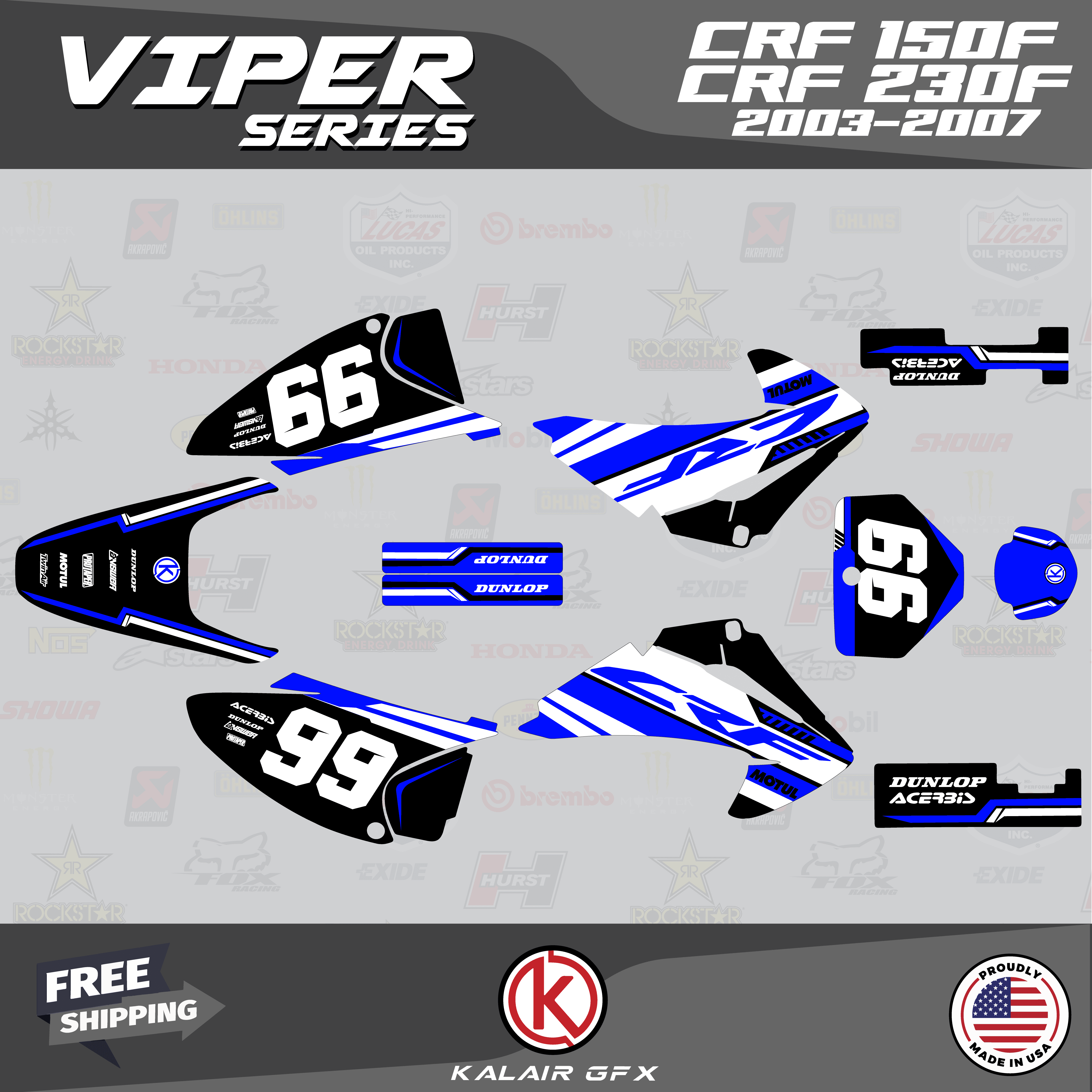 Kalair GFX Graphics Kit for Honda CRF150F (2003-2007) Viper Series ...