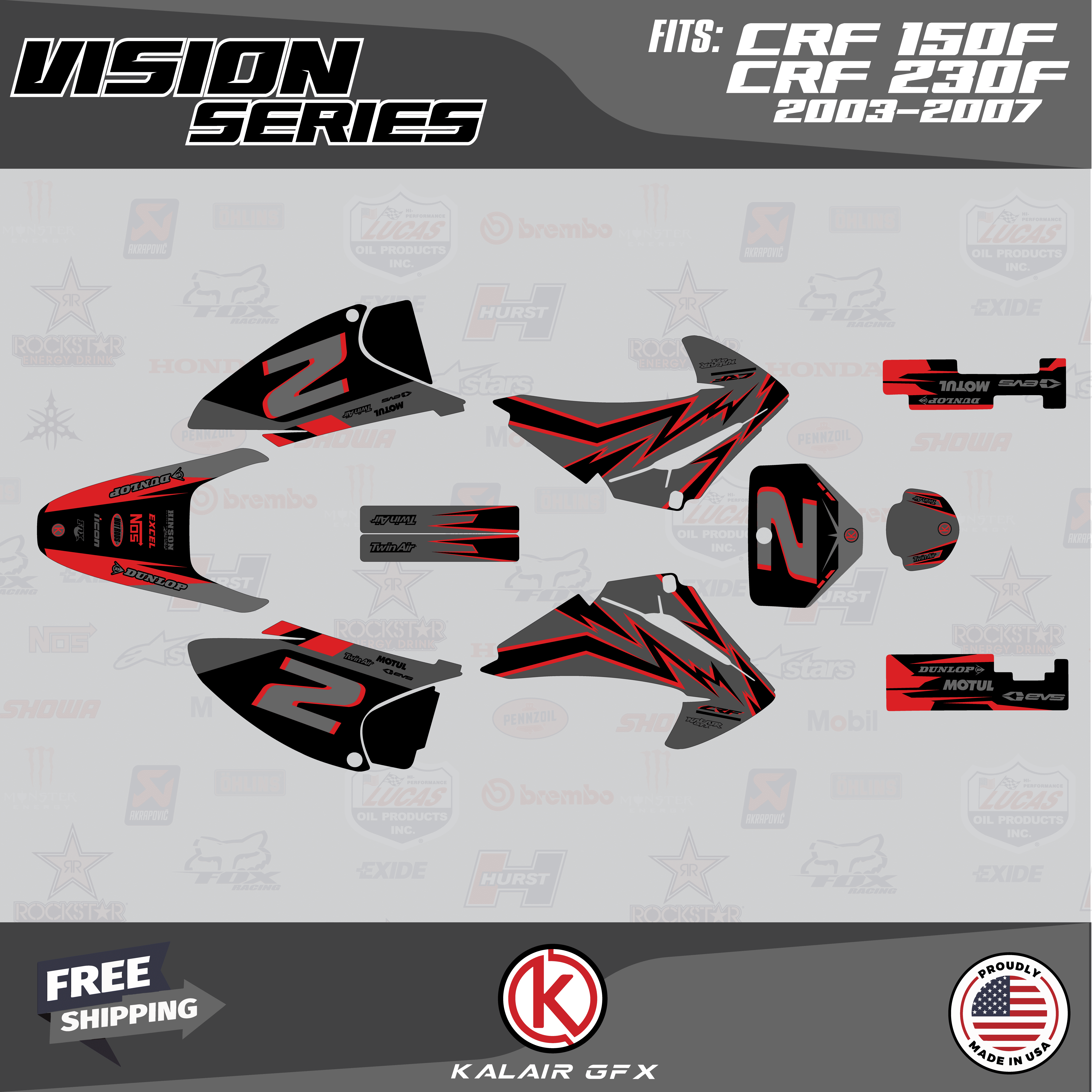 Kalair GFX Graphics Kit for Honda CRF150F (2003-2007) Vision Series ...