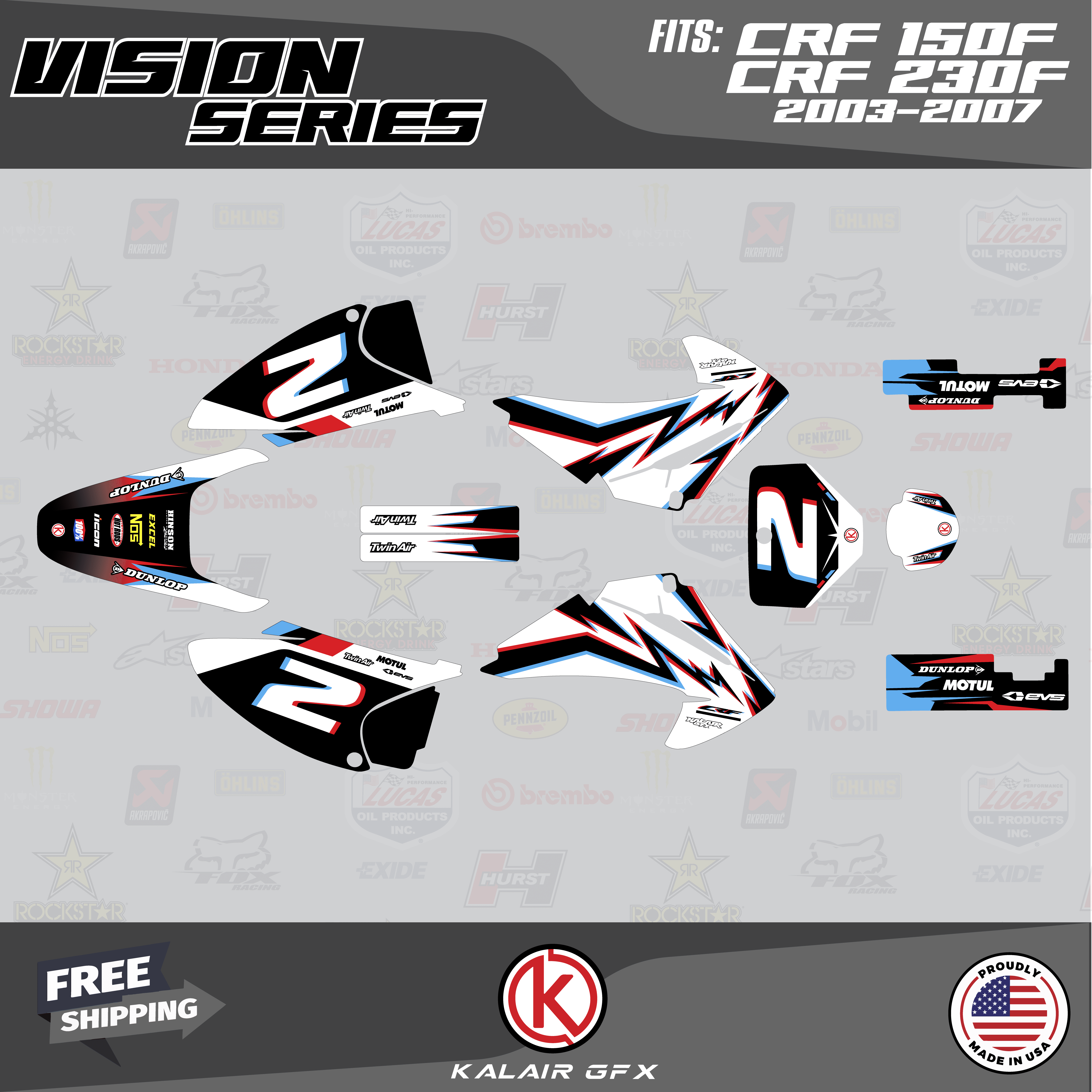 Kalair GFX Graphics Kit for Honda CRF150F (2003-2007) Vision Series ...