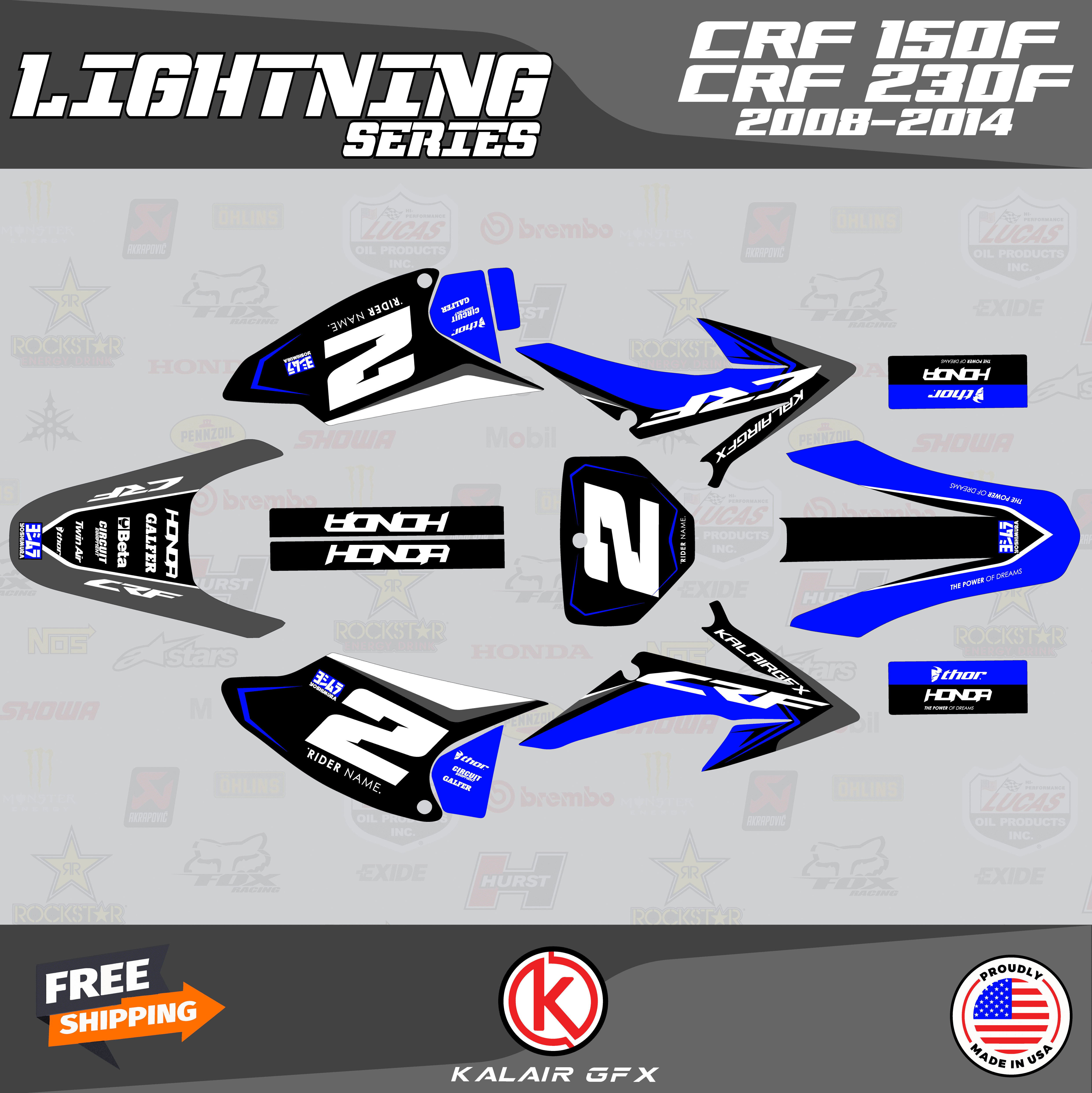 Kalair GFX Graphics Kit for Honda CRF150F (2008-2014) Lightning Series ...