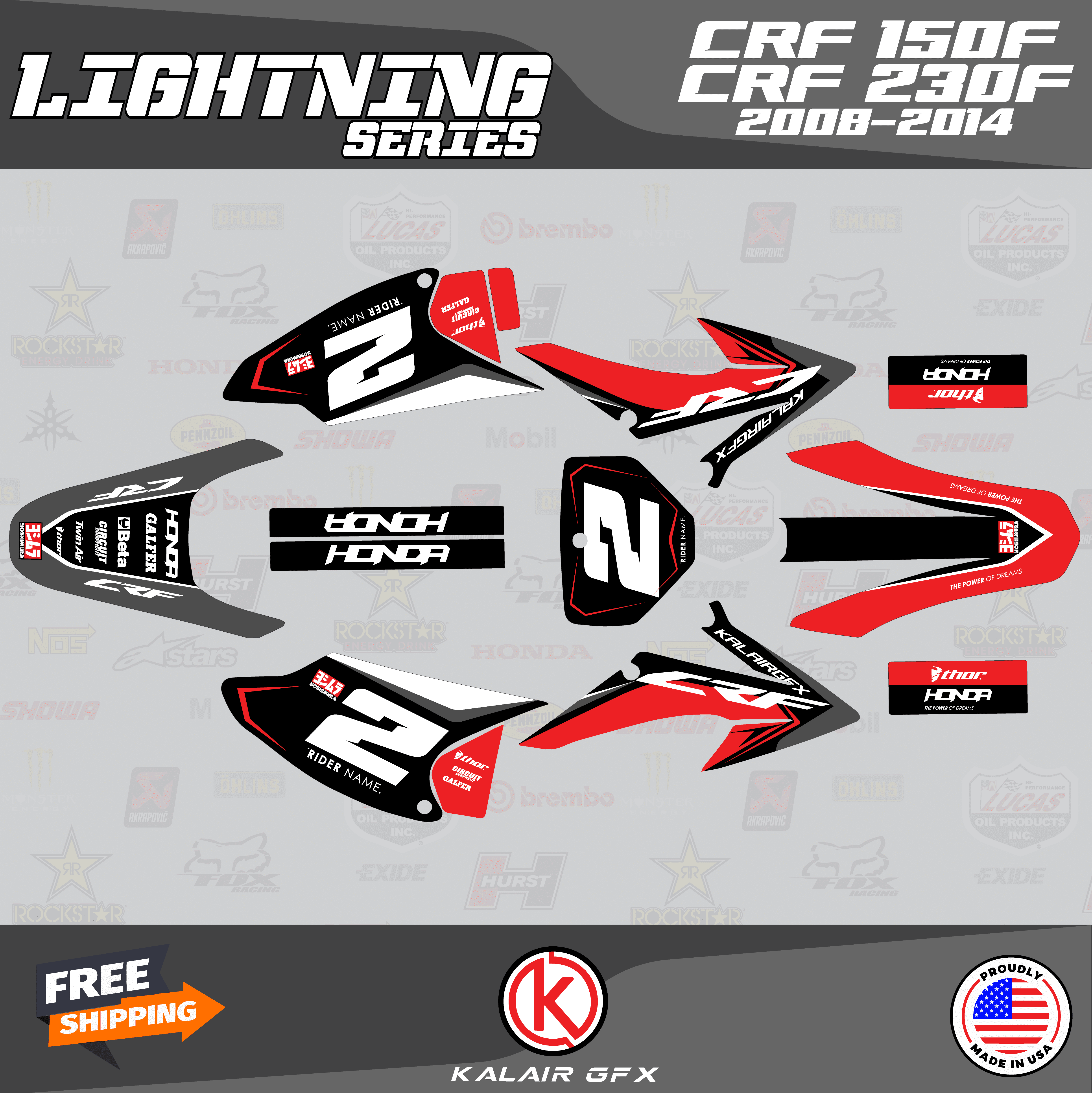 Kalair GFX Graphics Kit for Honda CRF150F (2008-2014) Lightning Series ...