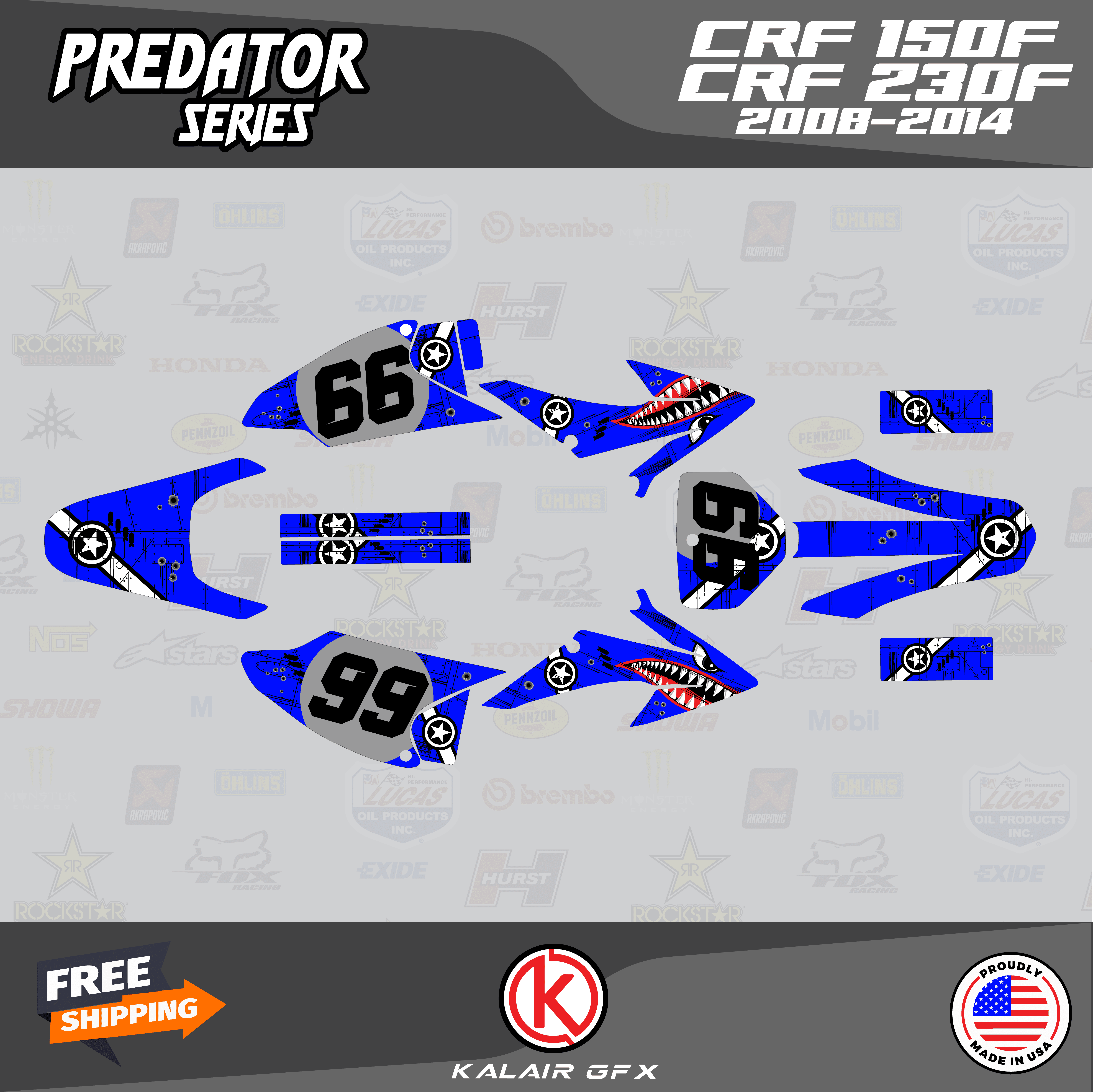 Kalair GFX Graphics Kit for Honda CRF150F (2008-2014) Predator Series ...