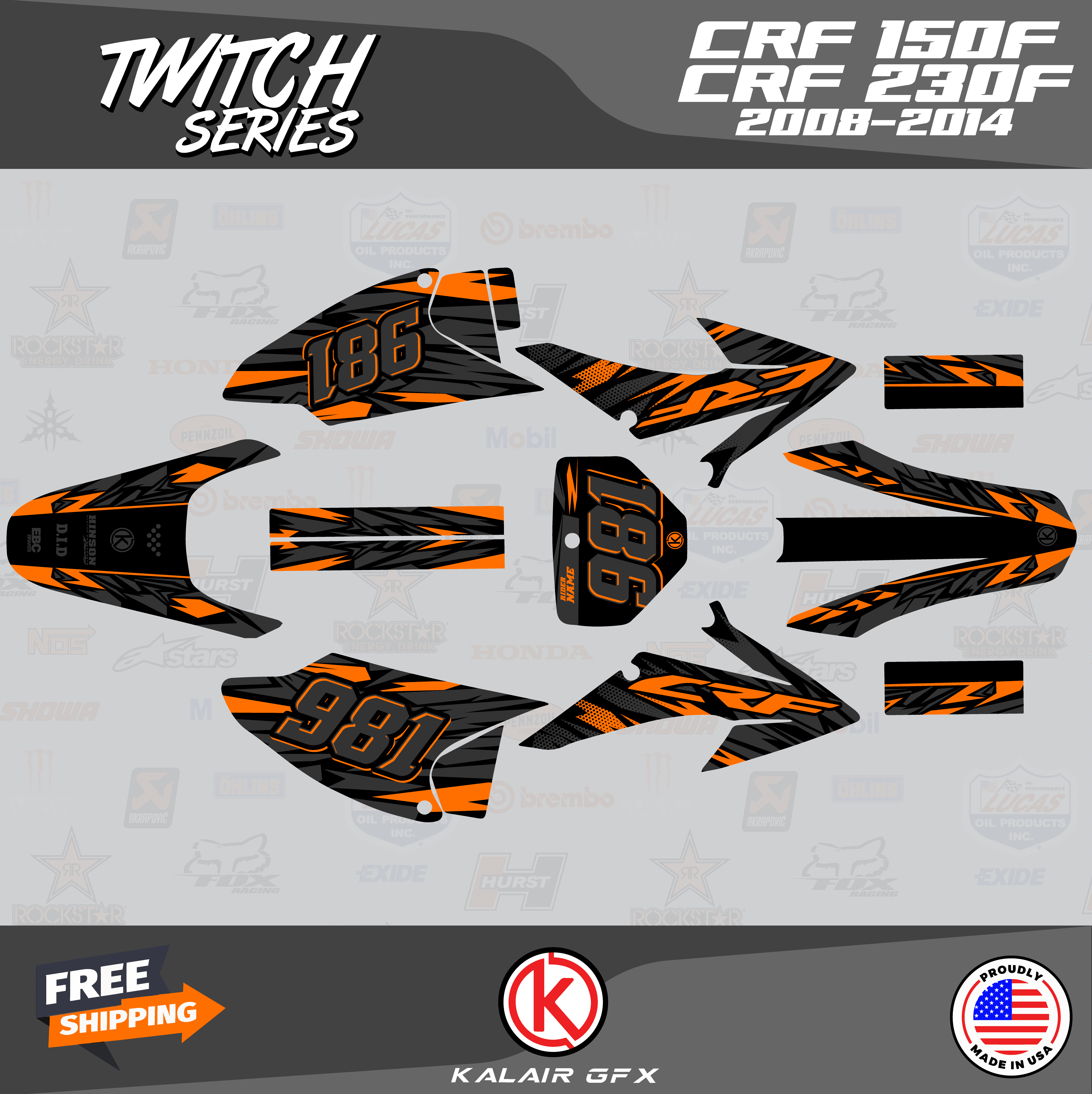 Kalair GFX Graphics Kit for Honda CRF150F (2008-2014) Twitch Series ...