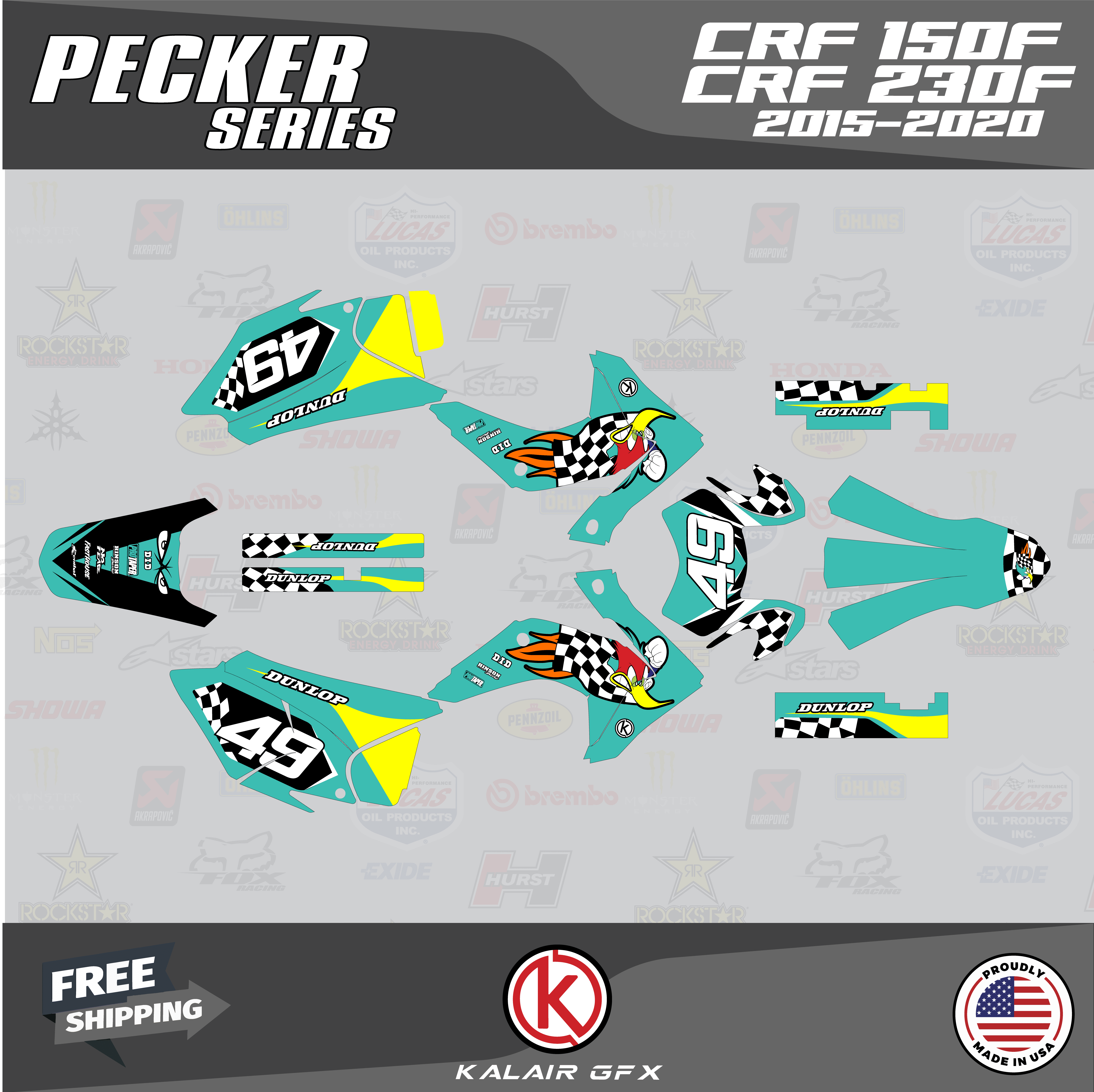 Kalair GFX Graphics Kit for Honda CRF150F (2015-2020) Pecker Series ...