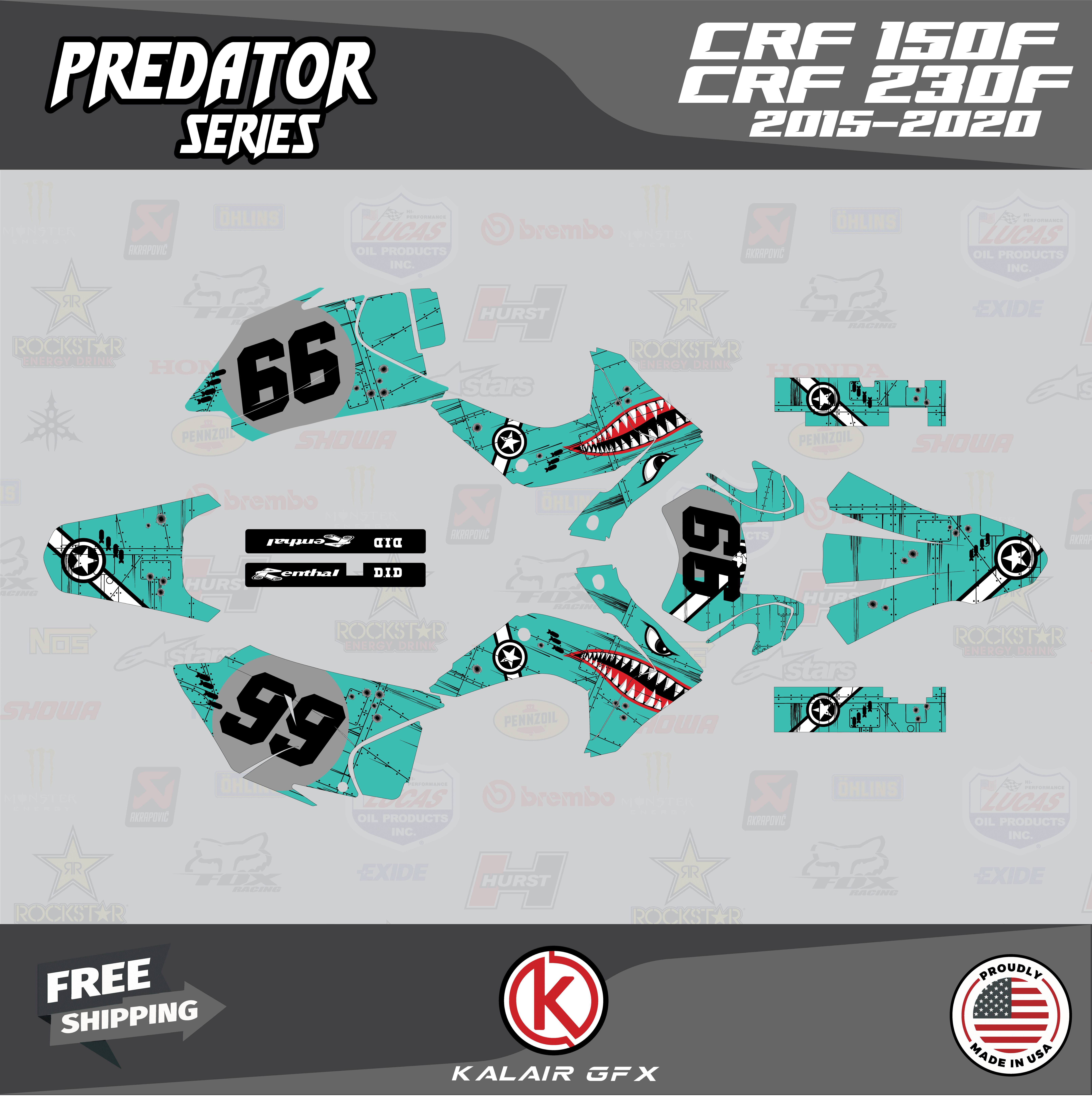 Kalair GFX Graphics Kit for Honda CRF150F (2015-2020) Predator Series ...