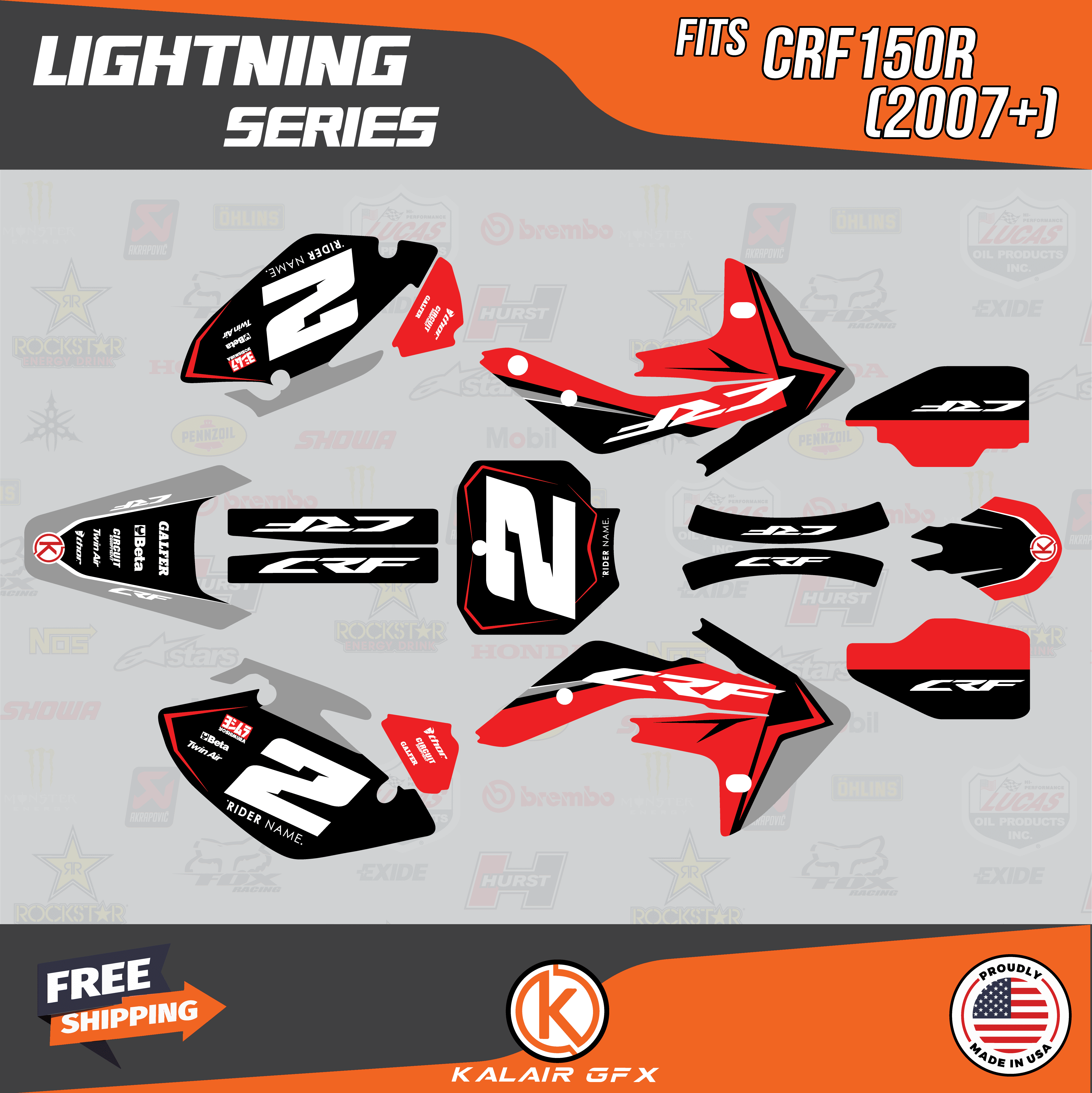 Kalair GFX Graphics Kit for Honda CRF150R (2007-2023) Lightning Series ...