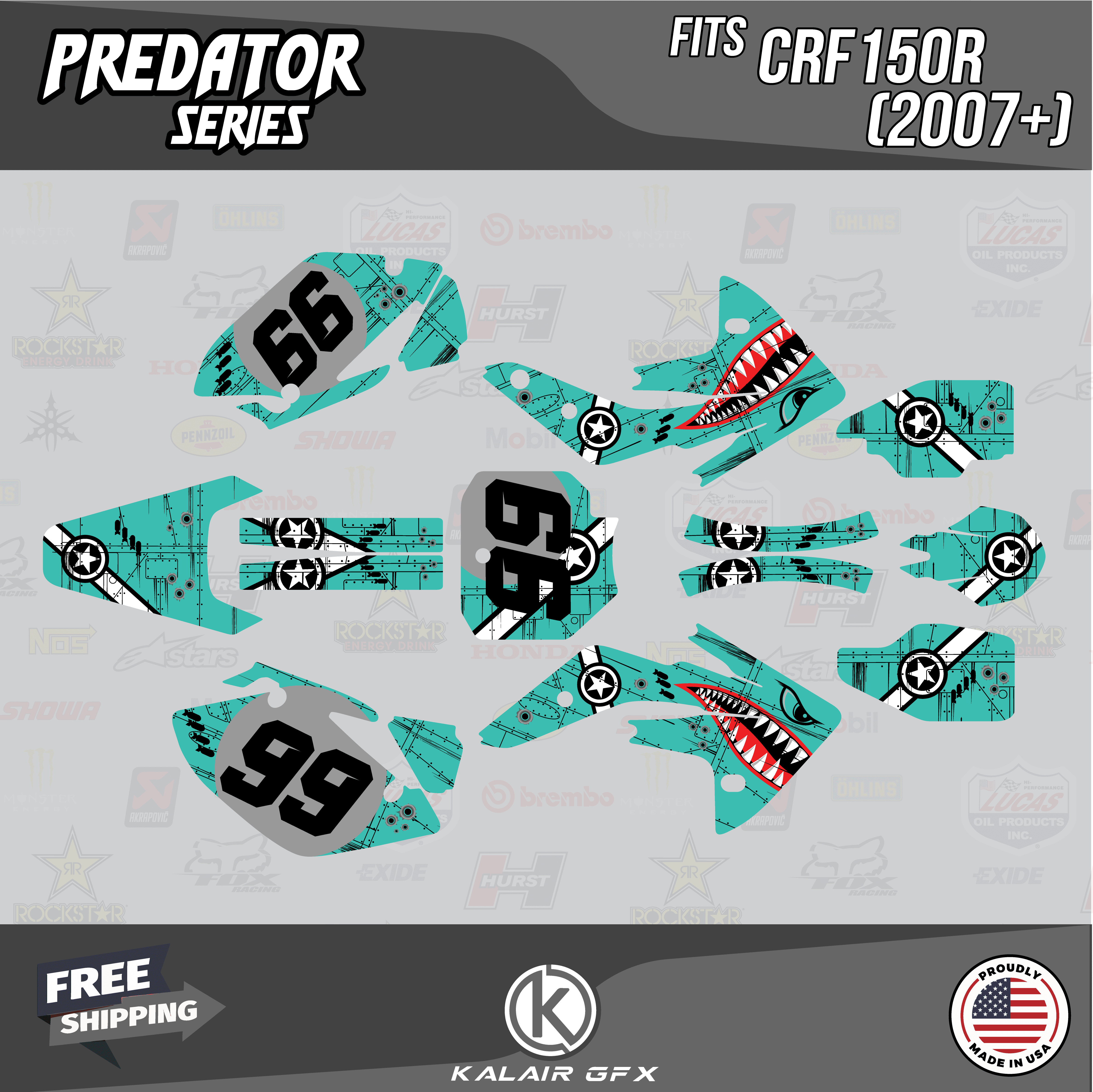 Kalair GFX Graphics Kit for Honda CRF150R (2007-2023) Predator Series ...
