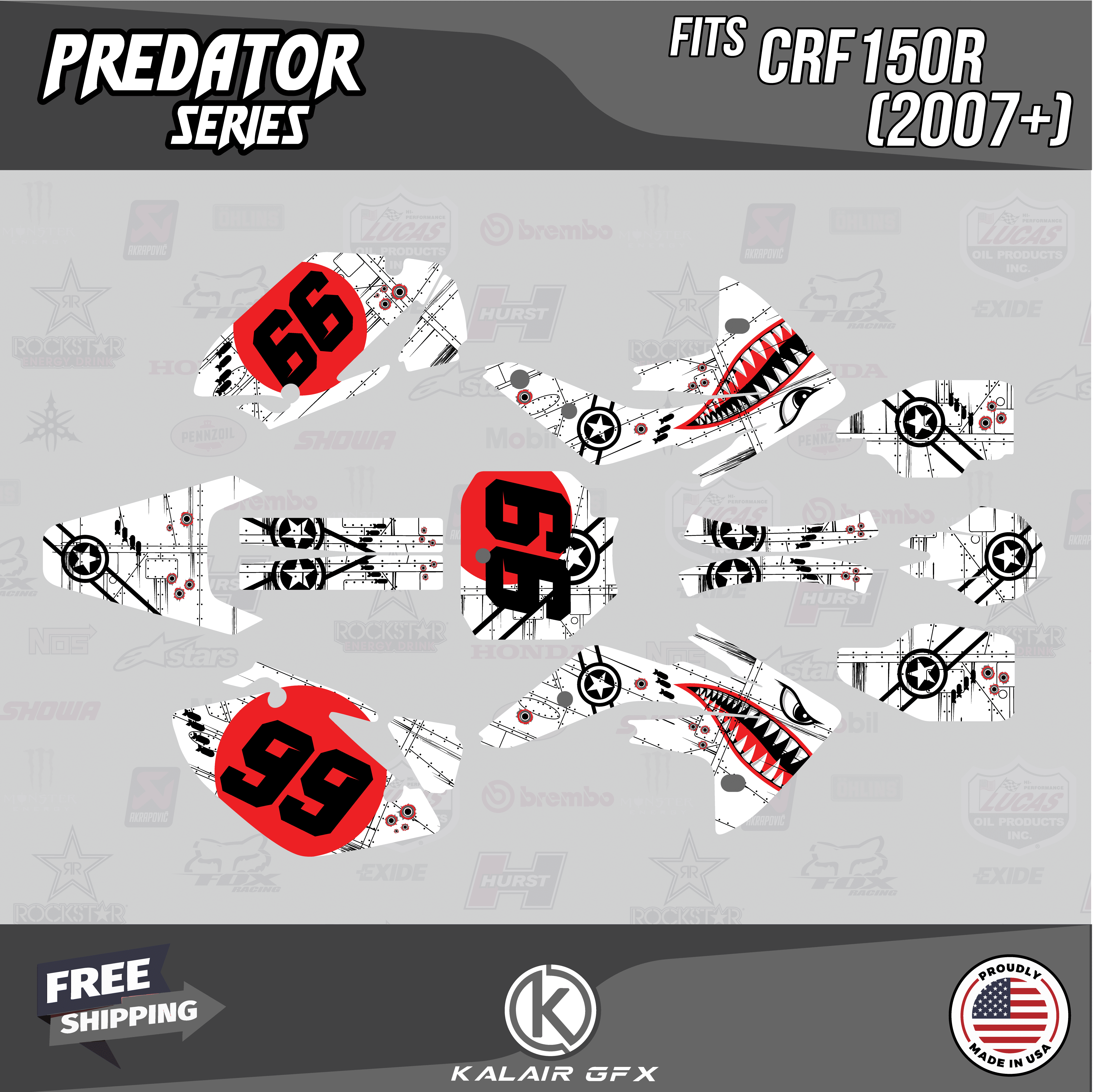 Kalair GFX Graphics Kit for Honda CRF150R (2007-2023) Predator Series ...