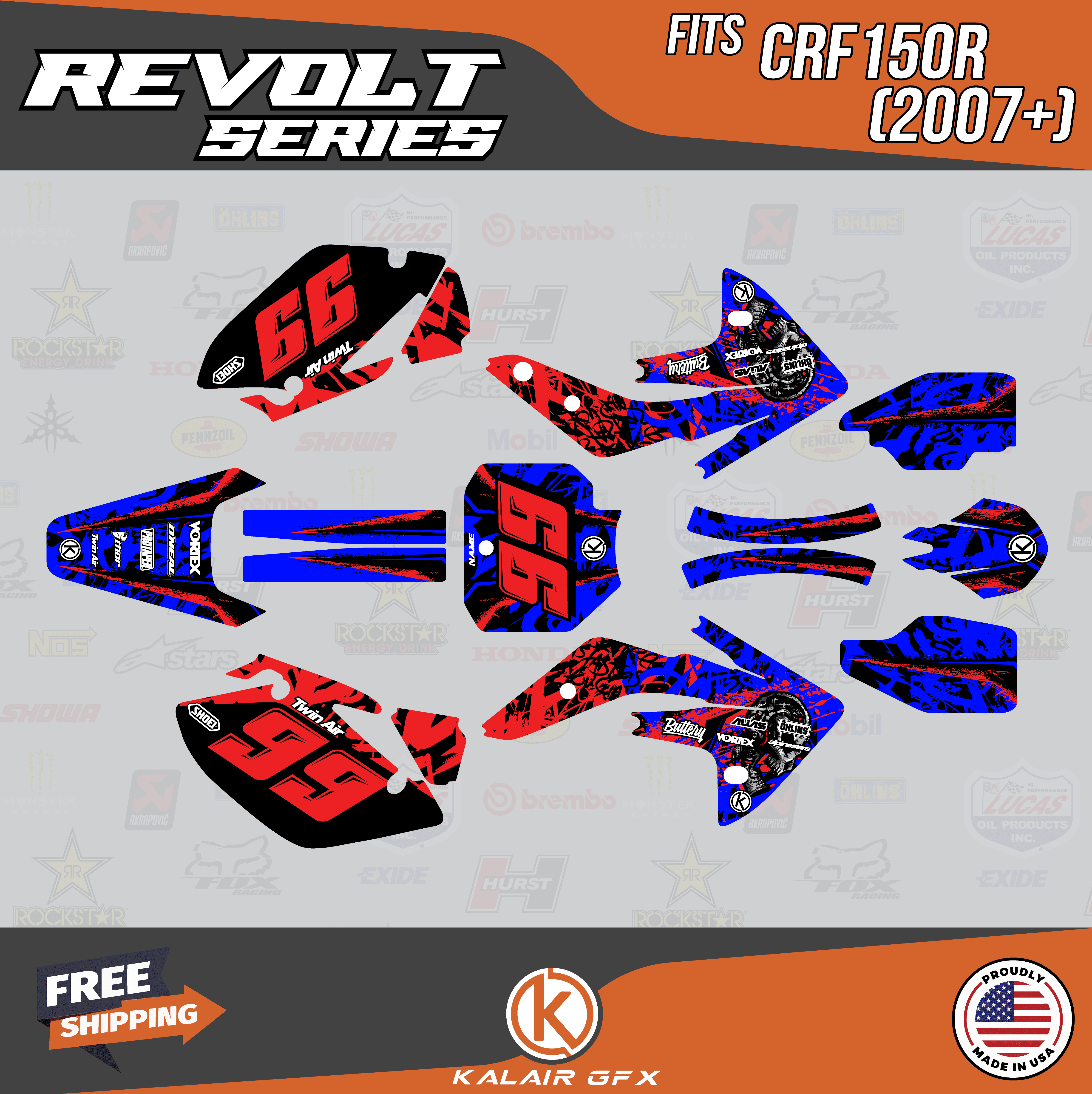 Kalair GFX Graphics Kit for Honda CRF150R (2007-2023) Revolt Series ...