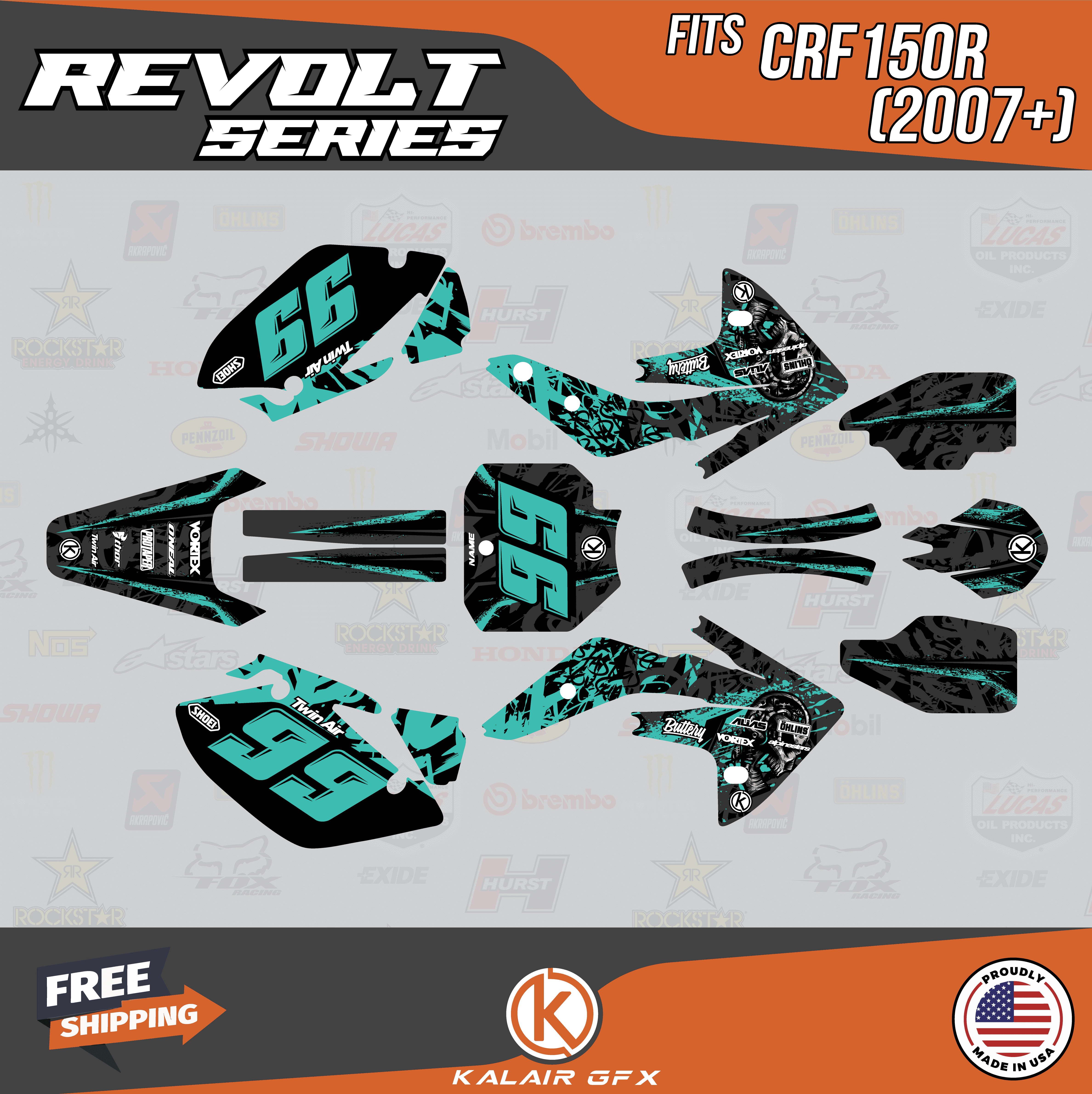 Kalair GFX Graphics Kit for Honda CRF150R (2007-2023) Revolt Series ...