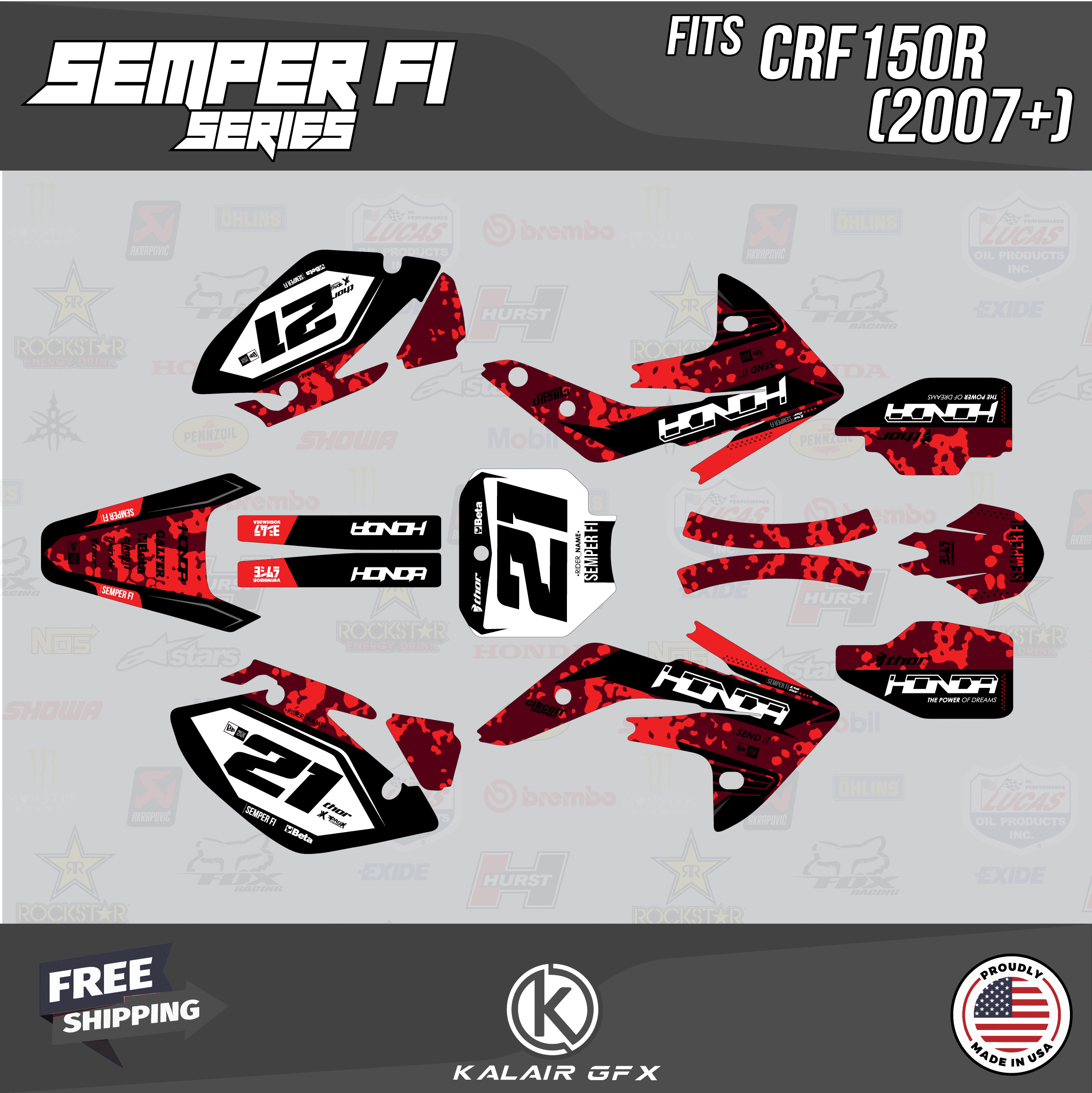 Kalair GFX Graphics Kit for Honda CRF150R (2007-2023) Semperfi Series ...