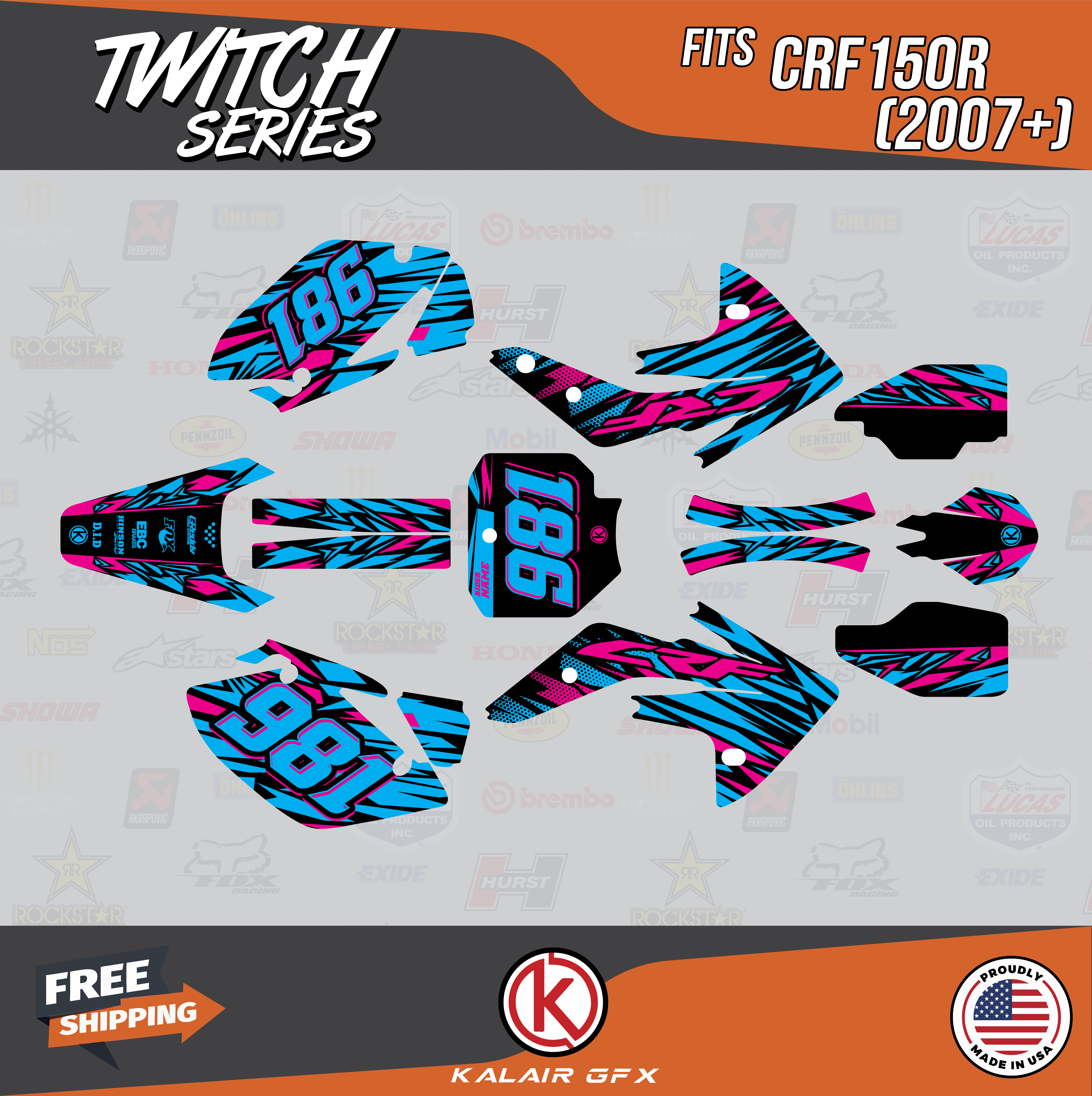 Kalair GFX Graphics Kit for Honda CRF150R (2007-2023) Twitch Series ...