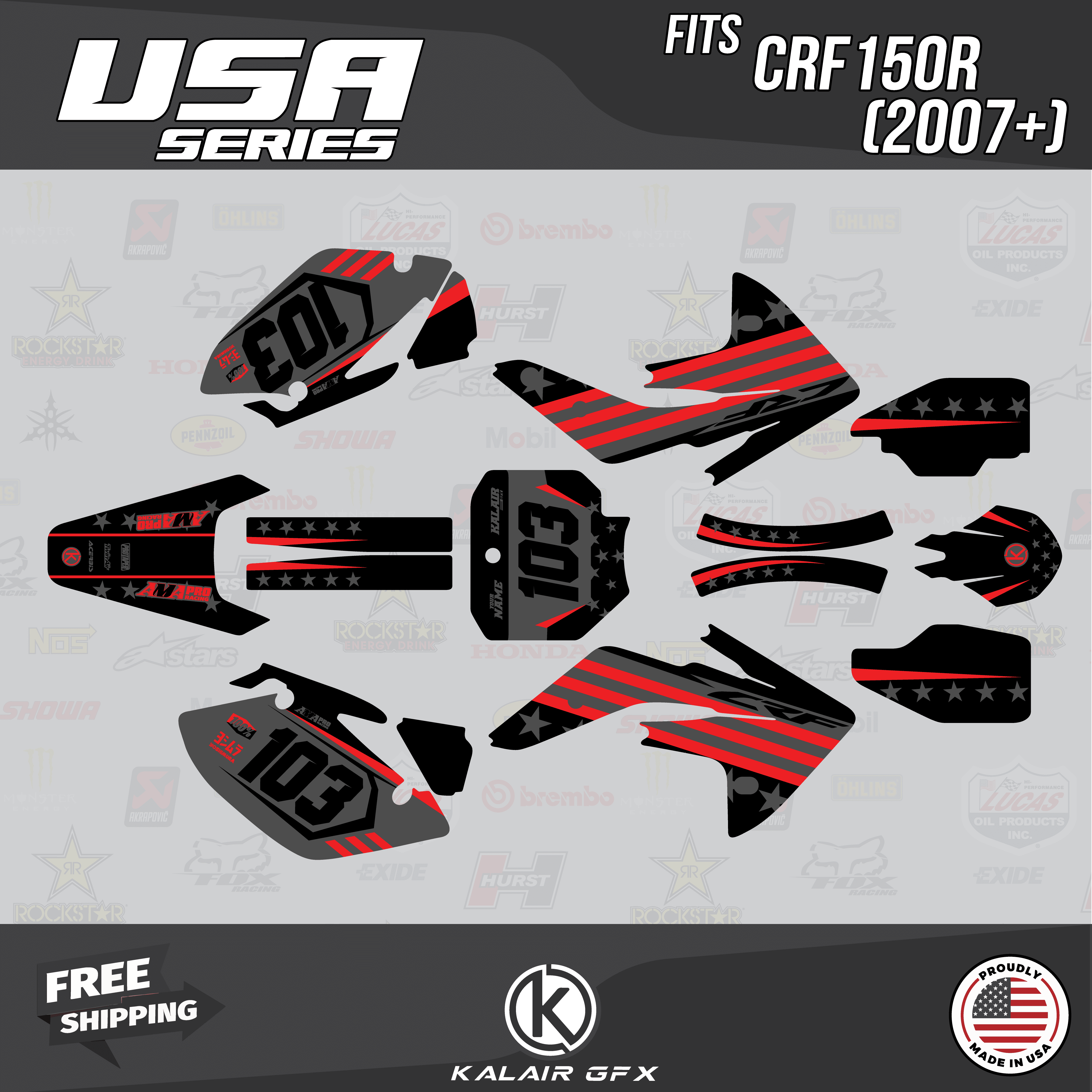 Kalair GFX Graphics Kit for Honda CRF150R (2007-2023) Usa Series ...