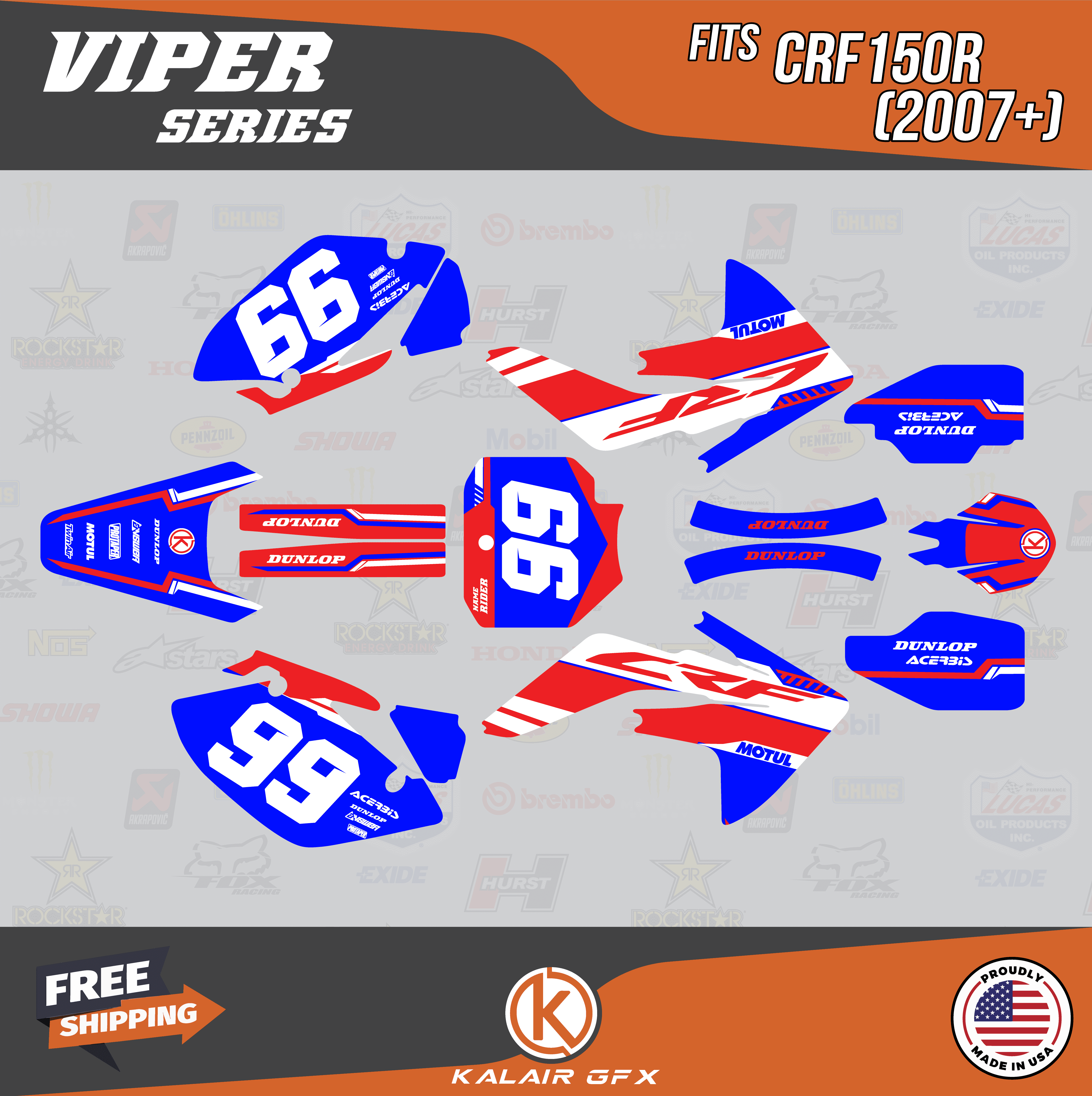 Kalair GFX Graphics Kit for Honda CRF150R (2007-2023) Viper Series ...