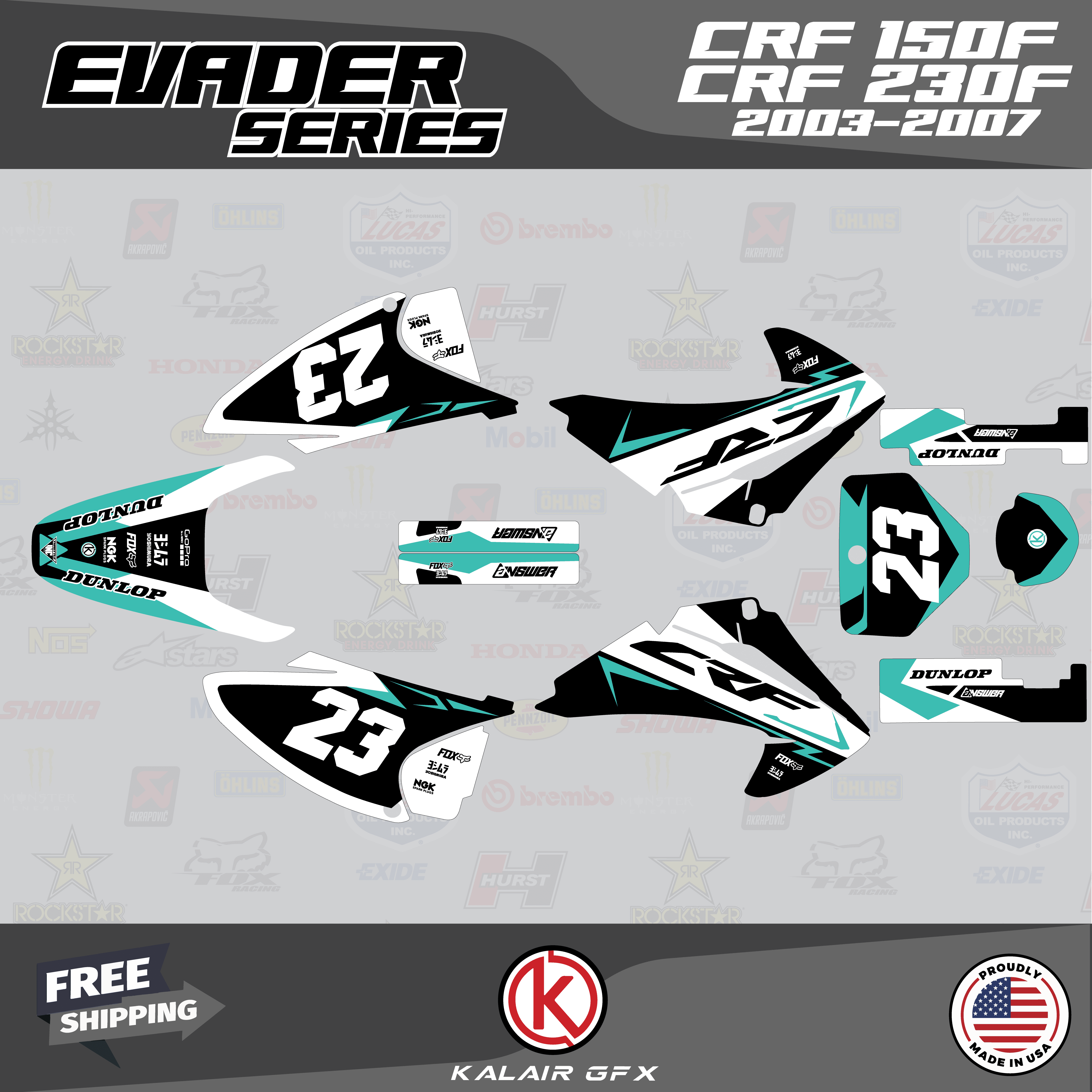 Kalair GFX Graphics Kit for Honda CRF230F (2003-2007) Evader Series ...